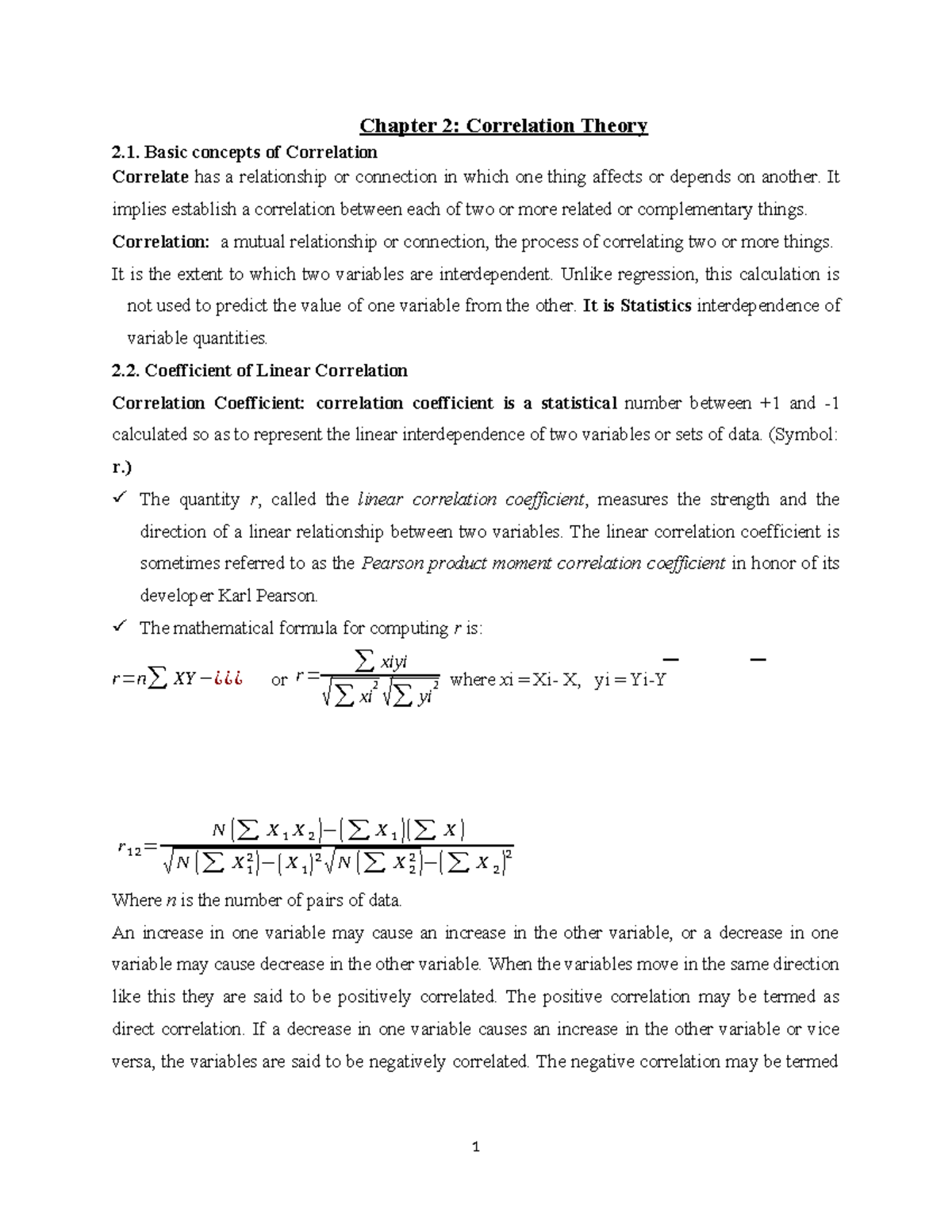 Chapter 2: Correlation Theory and Coefficient Concepts - Studocu