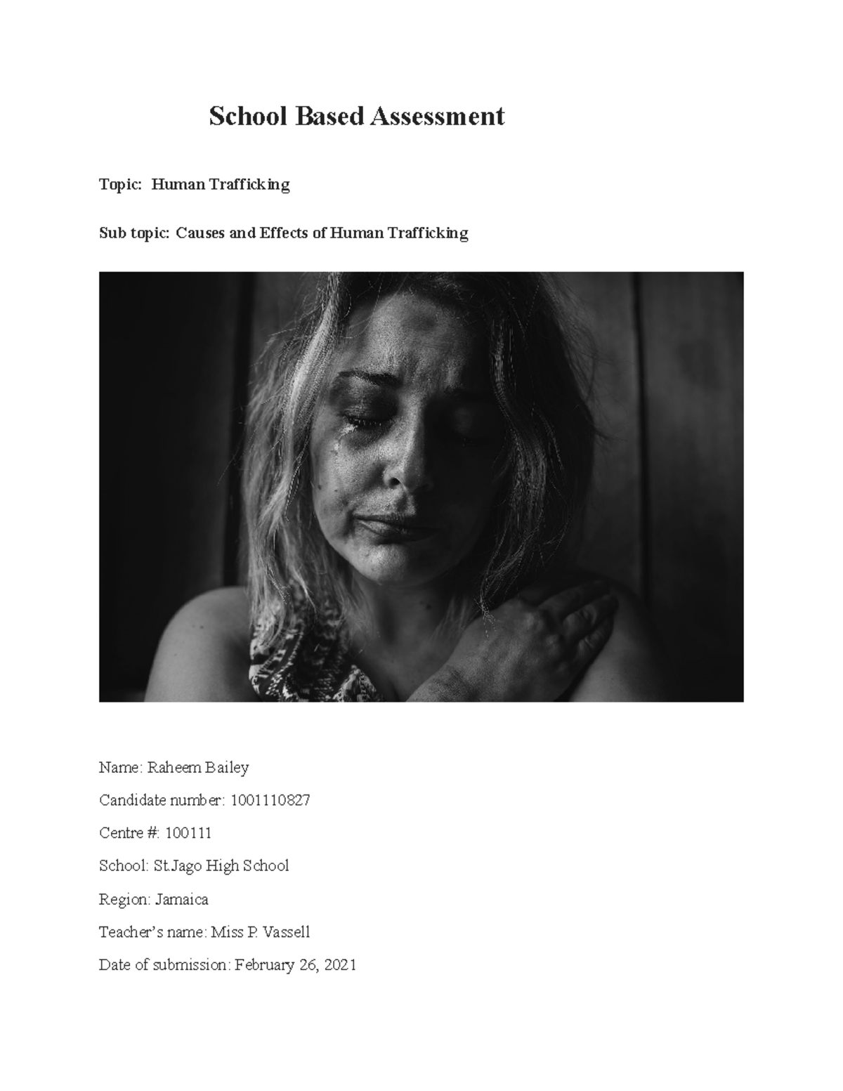 math SBA Final Submission - School Based Assessment Topic: Human ...