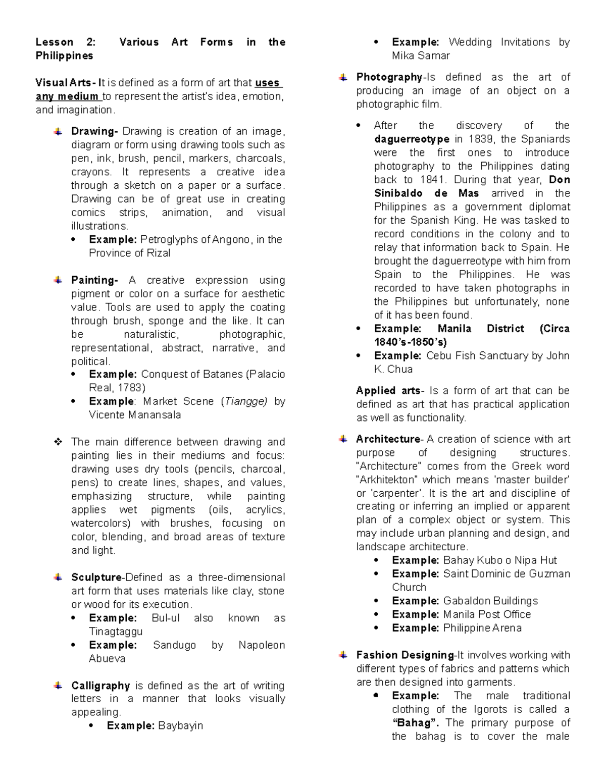 Lesson 2: Various Art Forms in the Philippines (CPAR) - Studocu