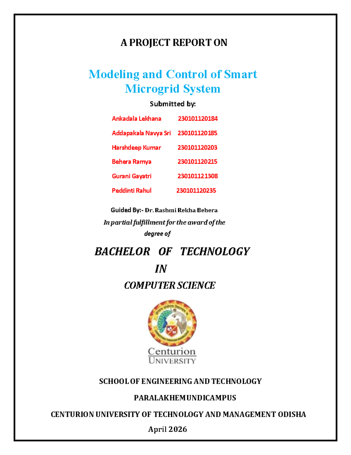 B.Tech Project Report: Modeling & Control of Smart Microgrid System ...