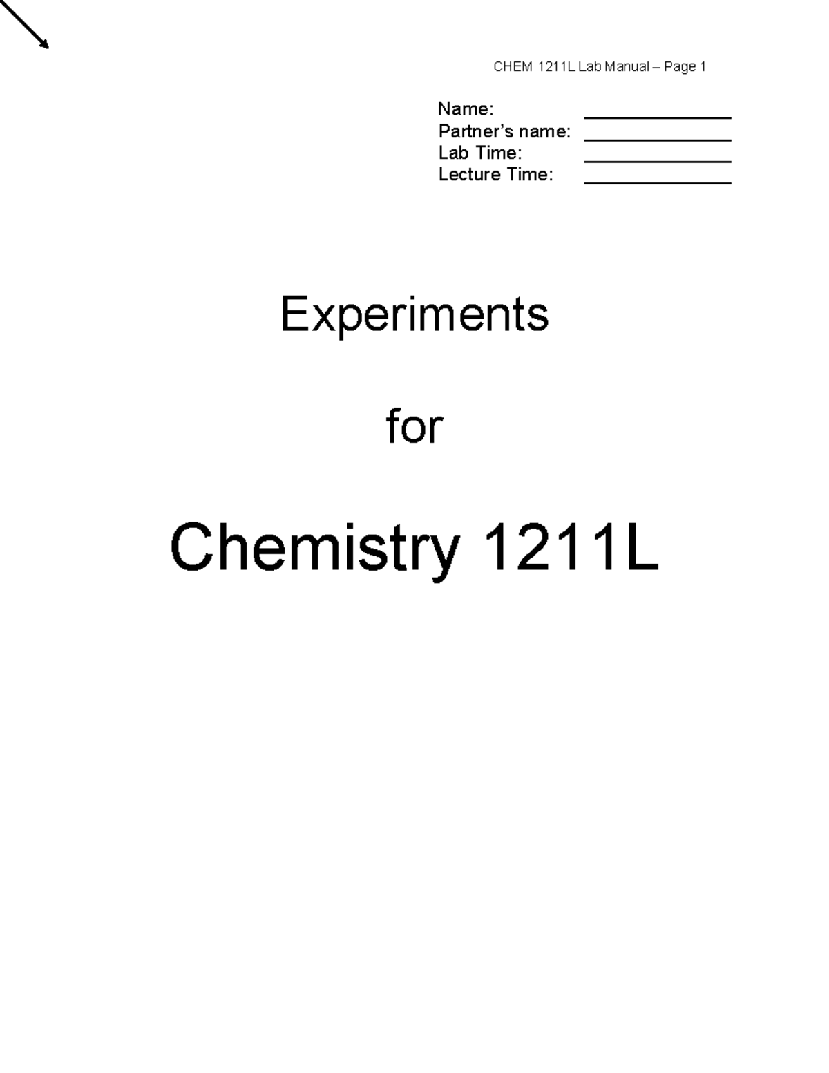 CHEM 1211L Lab Manual: Experiments and Data Analysis Guide S2025 - Studocu