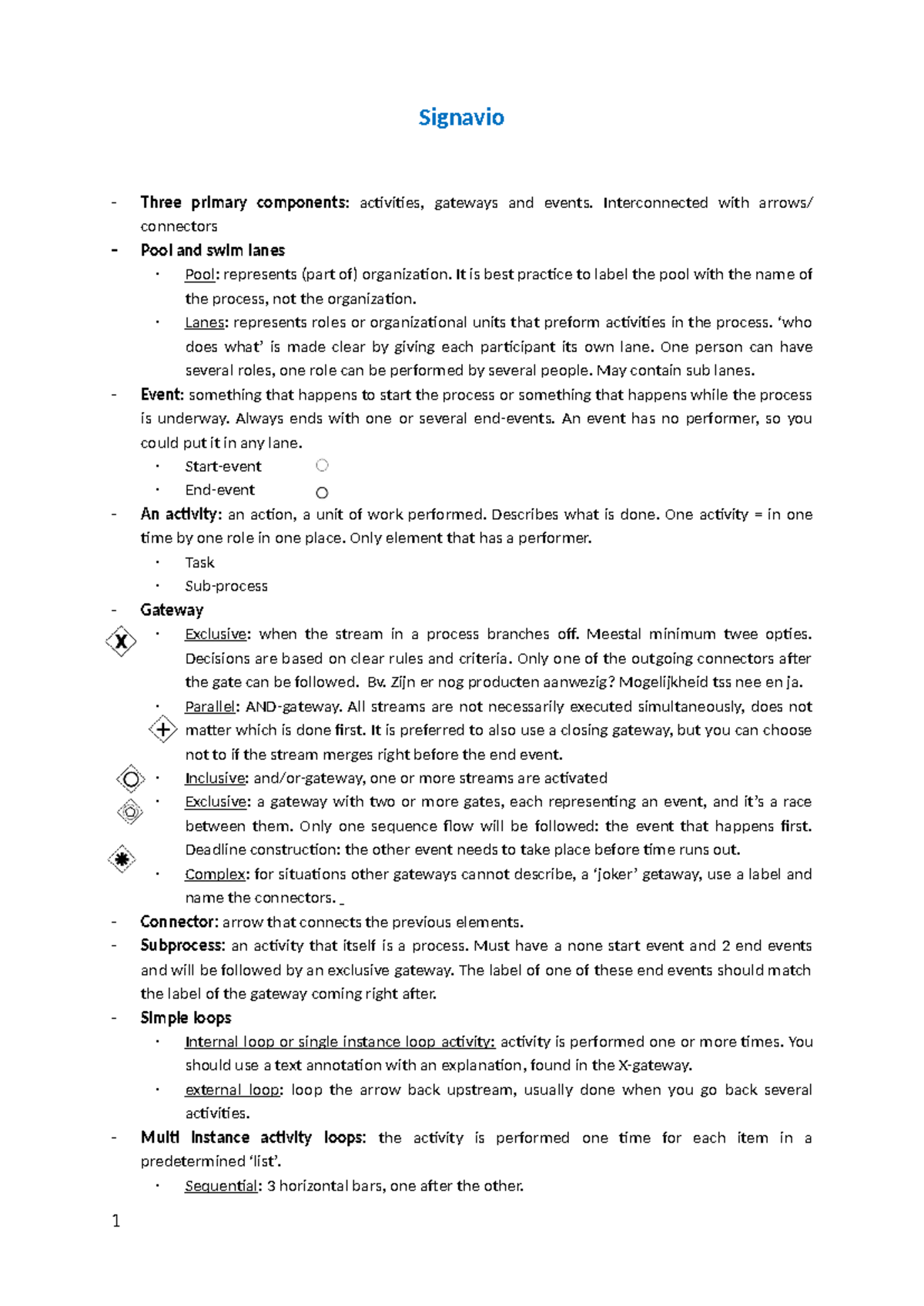 Signavio - Signavio Three primary components: activities, gateways and ...