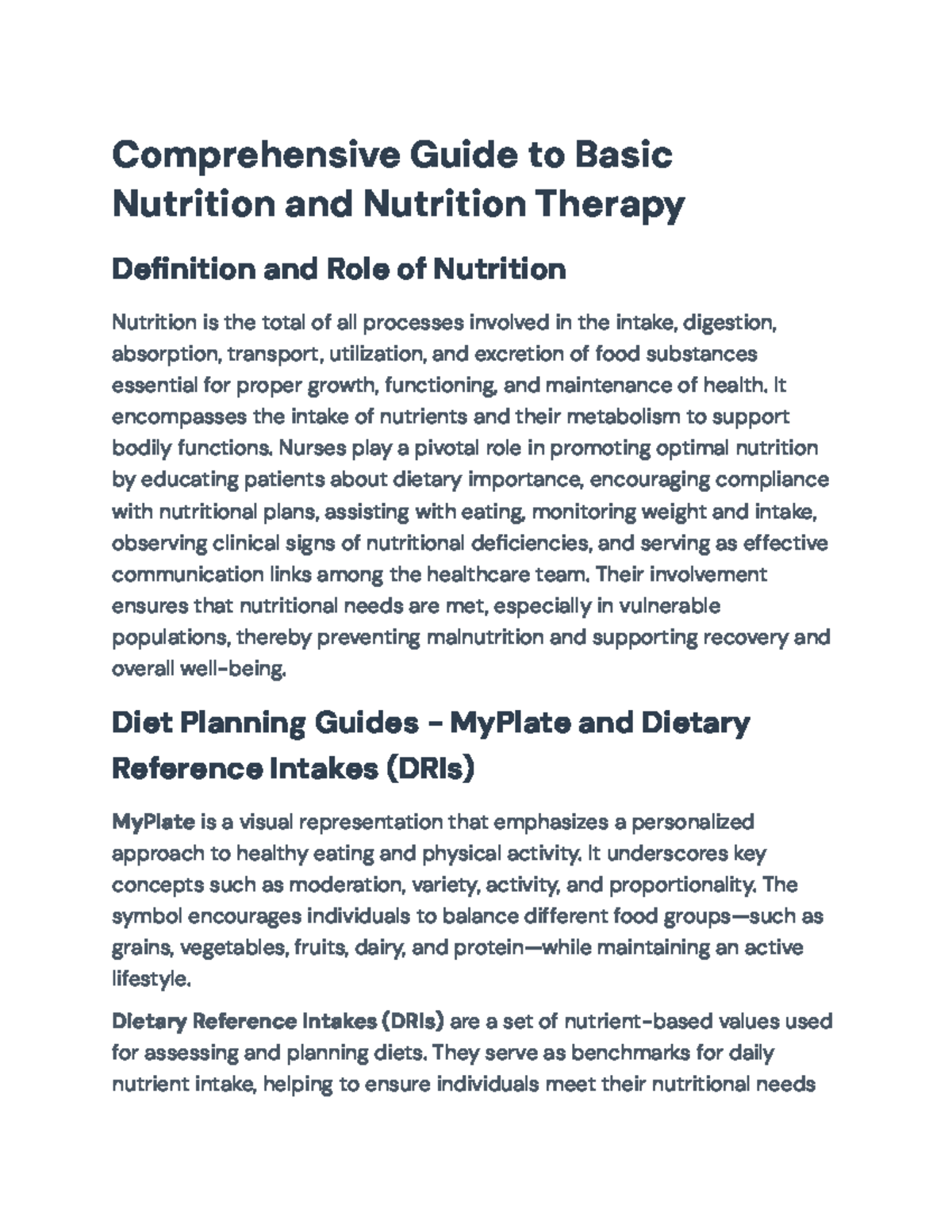 Comprehensive Overview of Nutrition Therapy in Healthcare Settings ...
