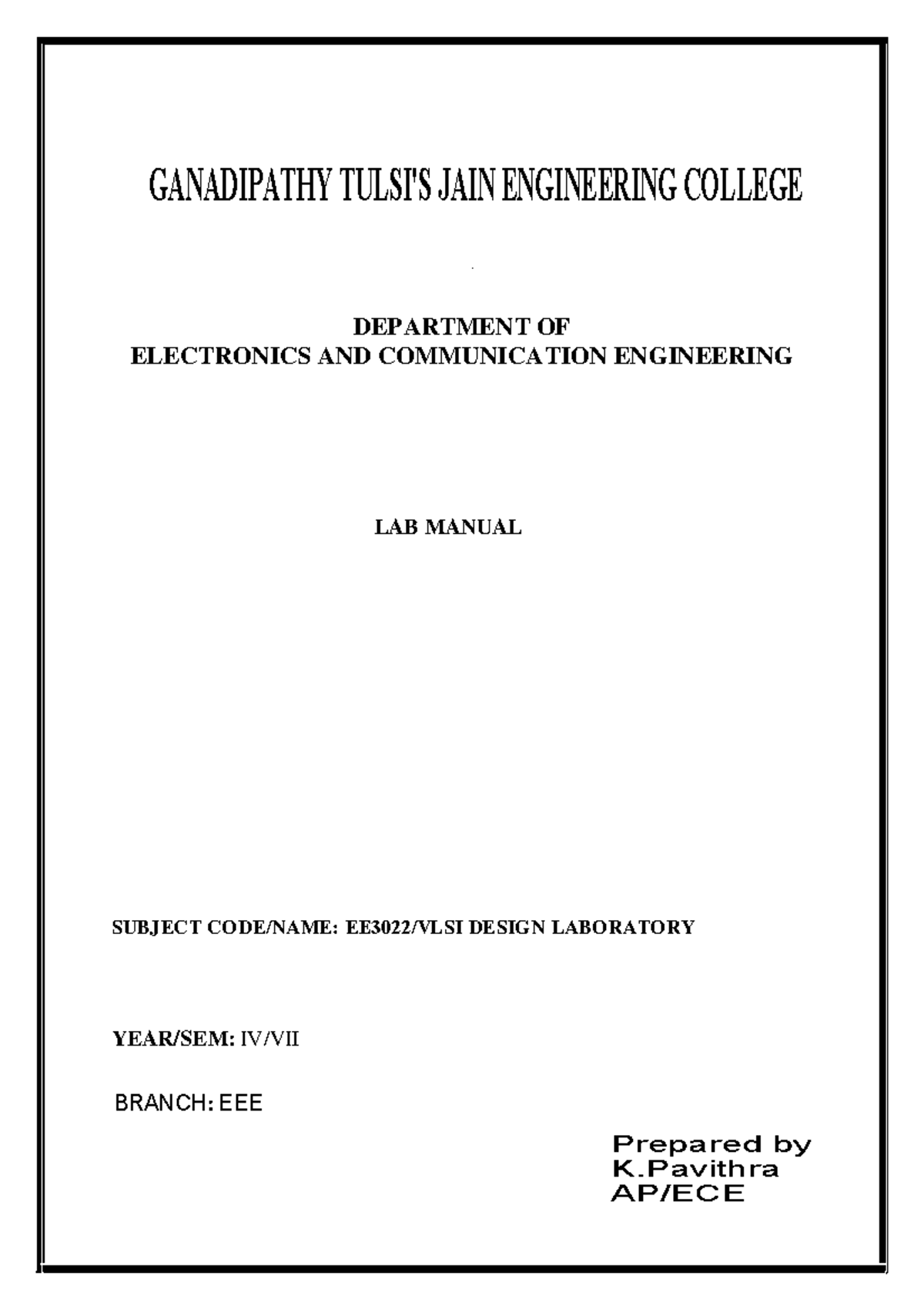VLSI Design Laboratory Lab Manual (EE3022) - Experiments and Procedures ...