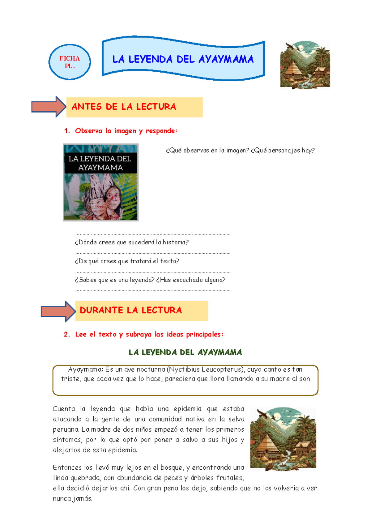LA LEYENDA DEL AYAYMAMA FICHA VIER 5 PL - ANÁLISIS Y COMPRENSIÓN - Studocu