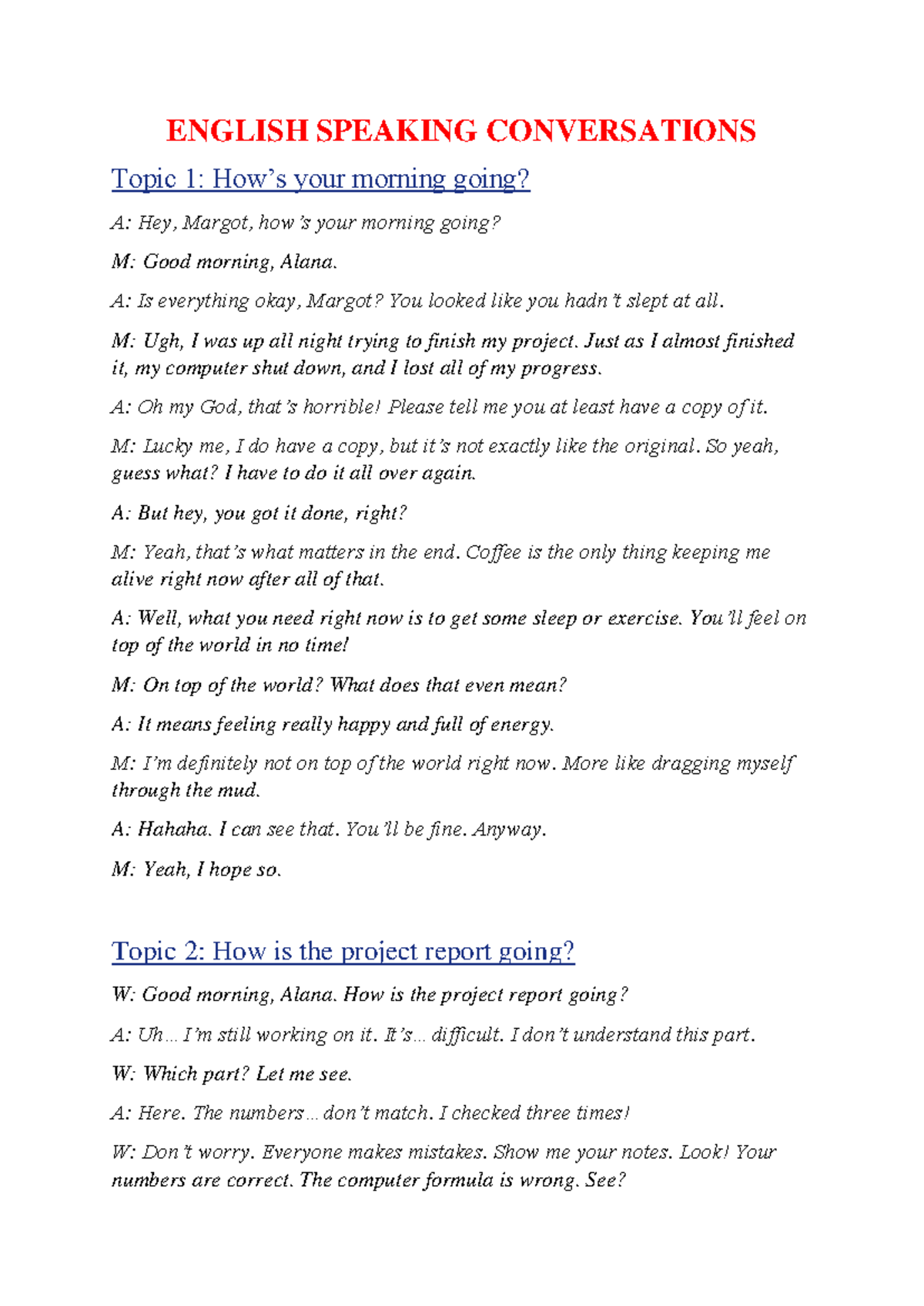 English Speaking Conversations - Topic Discussions and Dialogues - Studocu