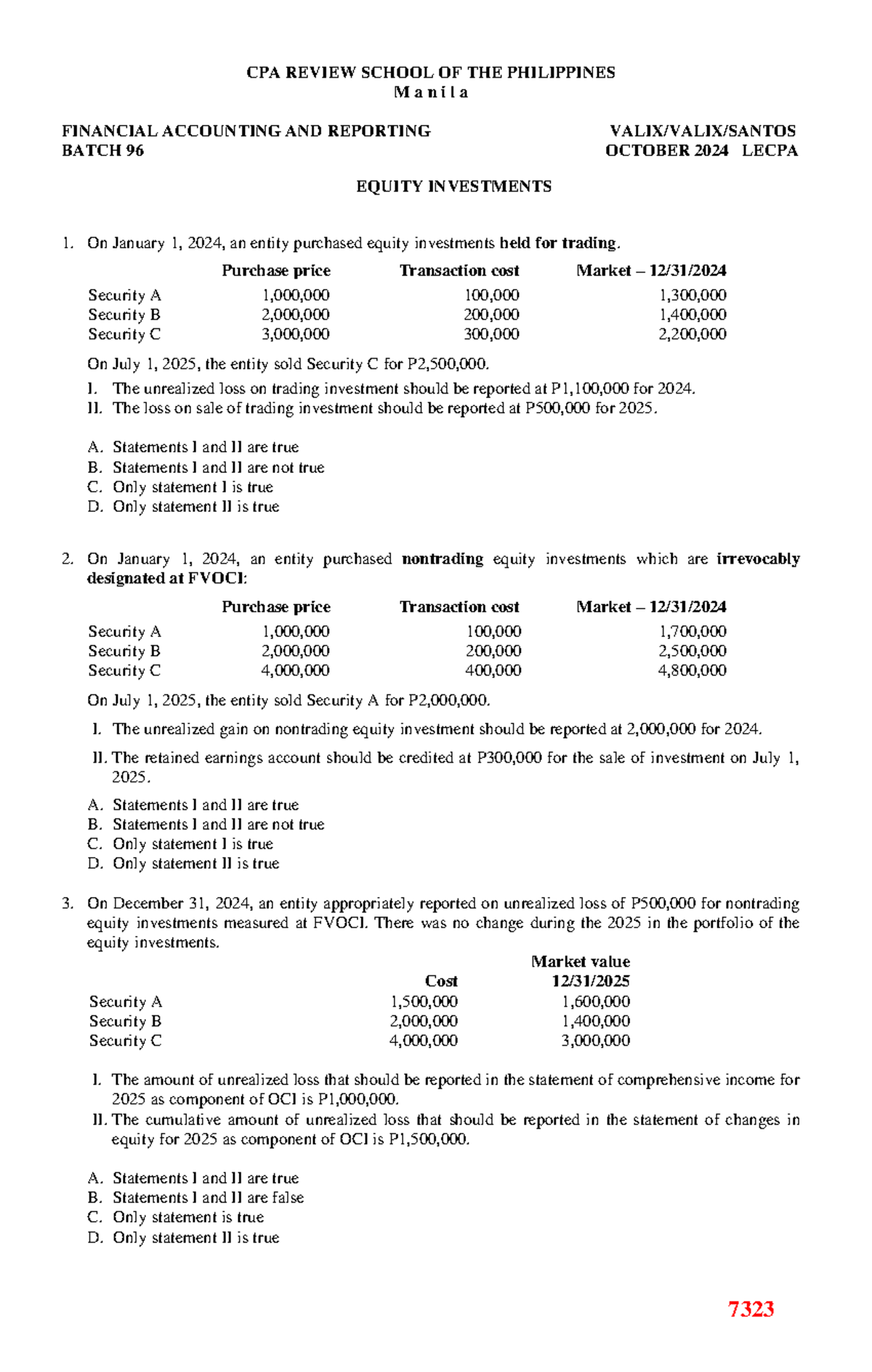 Equity Investments Quiz 7323: CPA Financial Accounting Review - Studocu