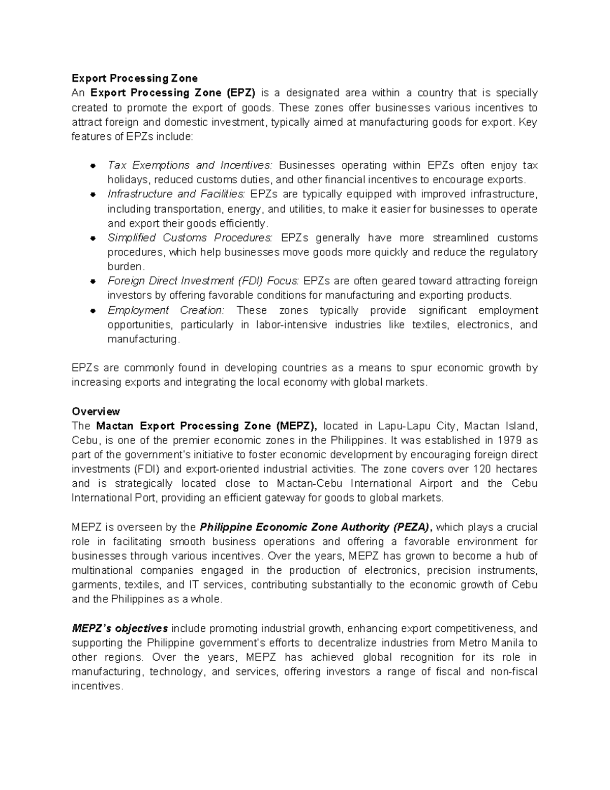 Mactan Export Processing Zone (MEPZ): Overview, History, and Challenges ...
