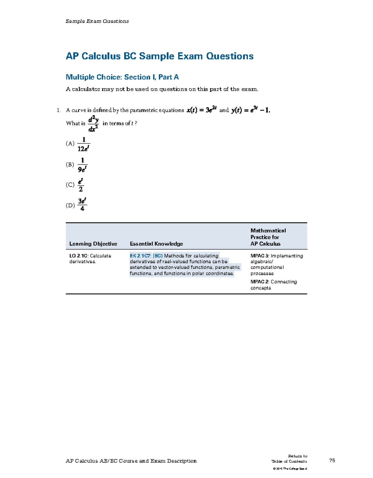AP Calculus BC Sample Final Exam Questions and Answers - Studocu