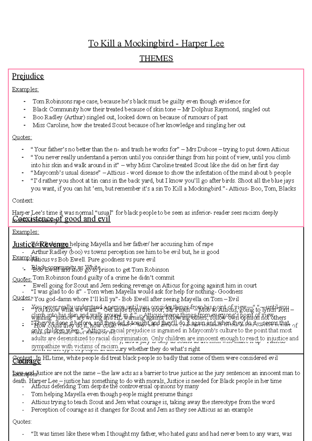 To Kill a Mockingbird: Themes, Quotes, and Notes Analysis (ENG 101 ...
