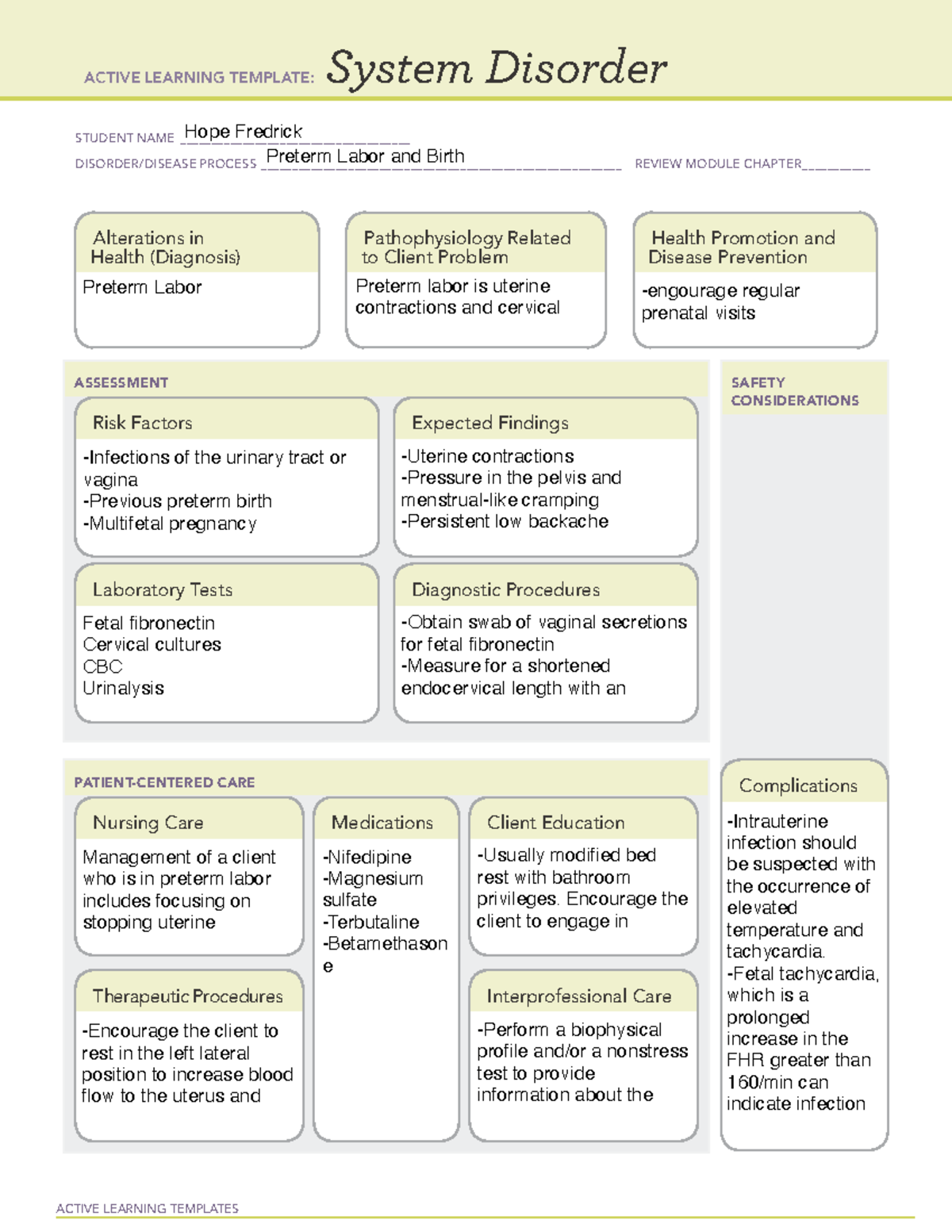 ACTIVE LEARNING TEMPLATE: Preterm Labor and Birth (Health Alterations ...