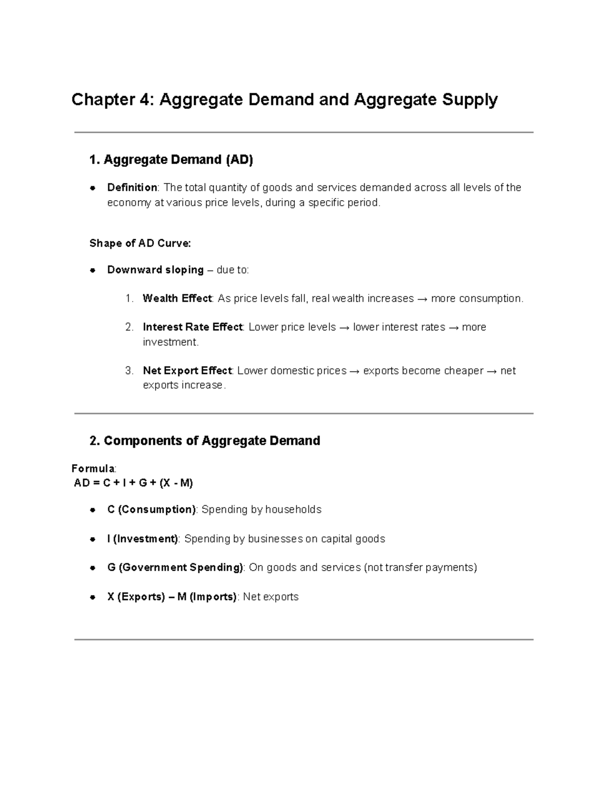 Chapter 4 Aggregate Demand and Aggregate Supply - Aggregate Demand (AD ...
