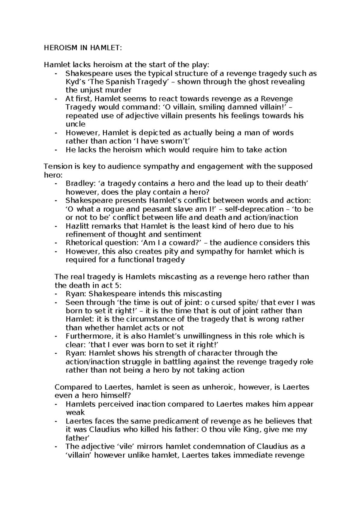 Heroism vs. Inaction in Shakespeare's Hamlet (ENG 201) - Studocu