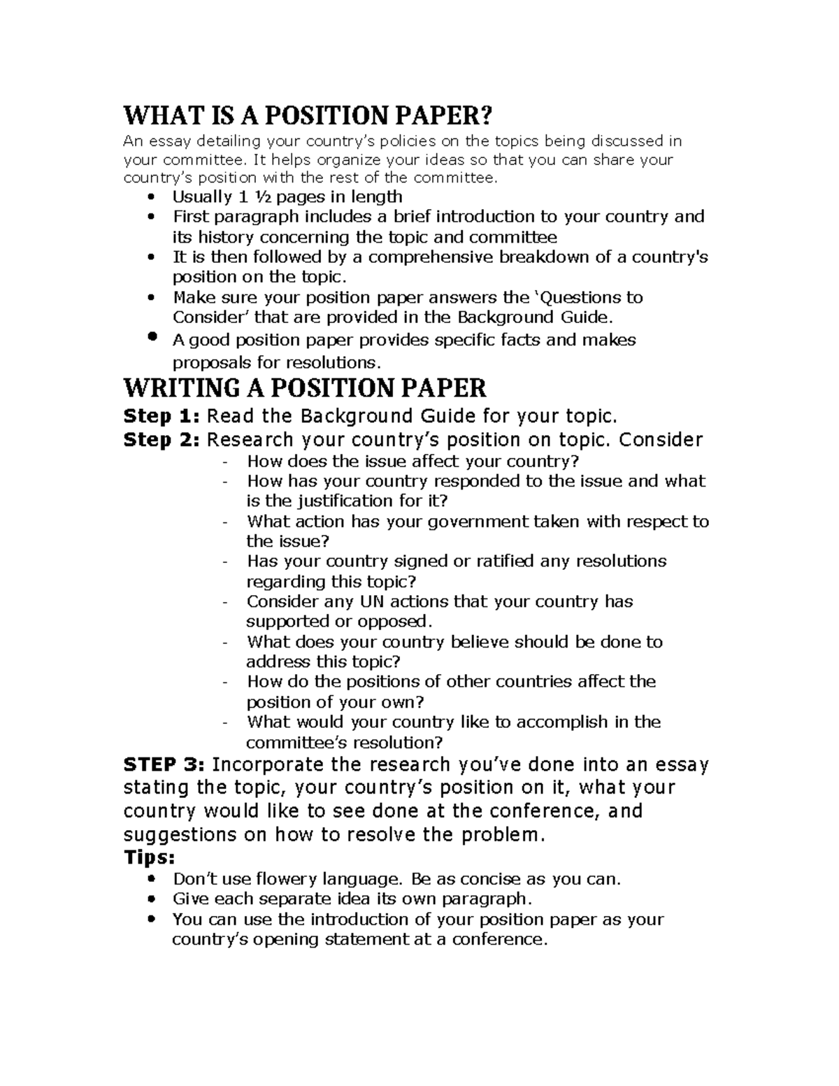 Position Paper Writing Guide: Strategies & Structure - Studocu