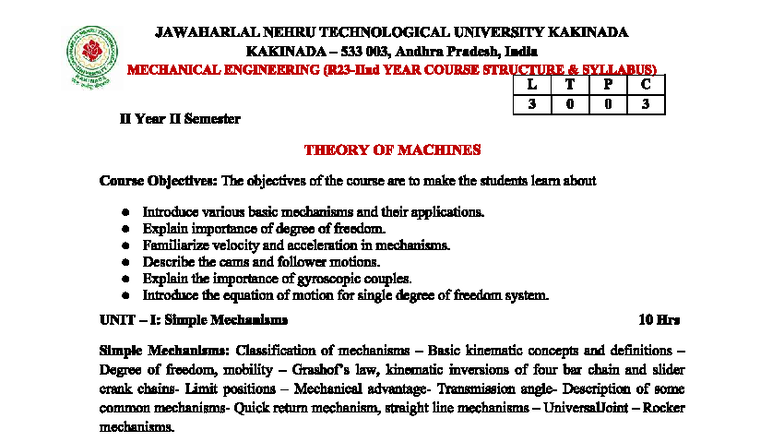 TOM - theory of machines - JAWAHARLAL NEHRU TECHNOLOGICAL UNIVERSITY ...