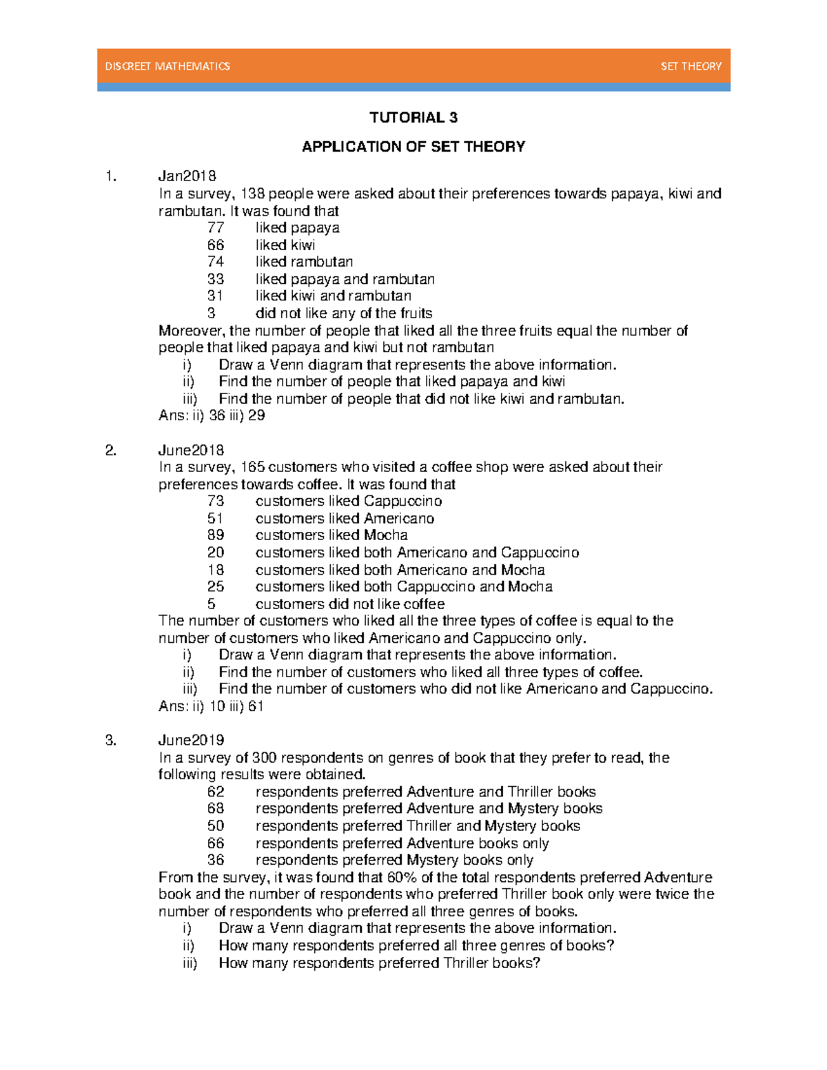 DISCRETE MATHEMATICS TUTORIAL 3: SET THEORY APPLICATIONS - Studocu