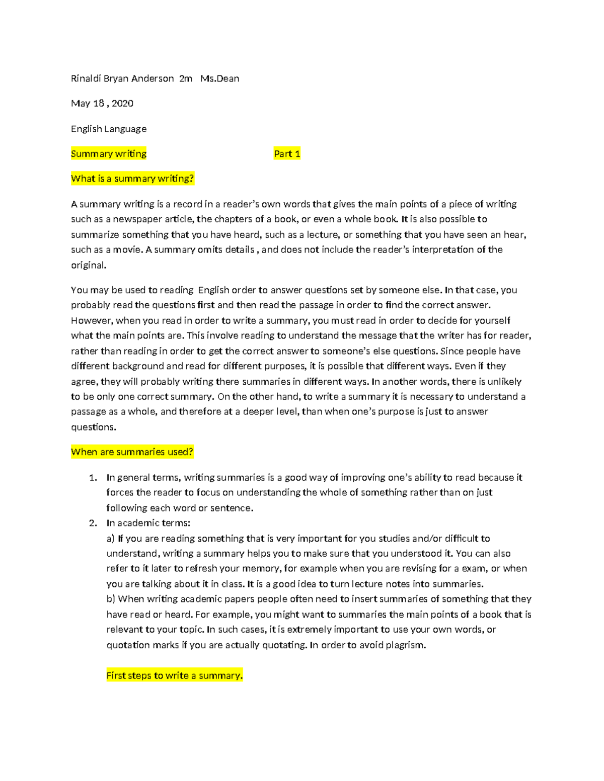 ENG 101 Summary Writing: Key Concepts and Effective Techniques - Studocu