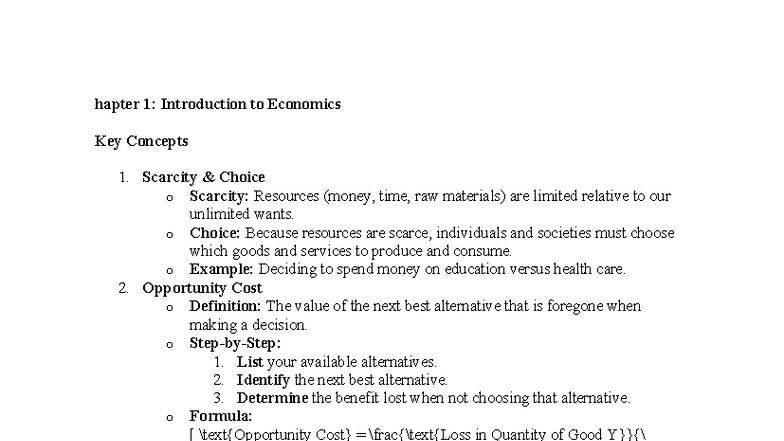 Chapter 1-10 Summary of Key Economic Concepts - EKN 110 - Studocu