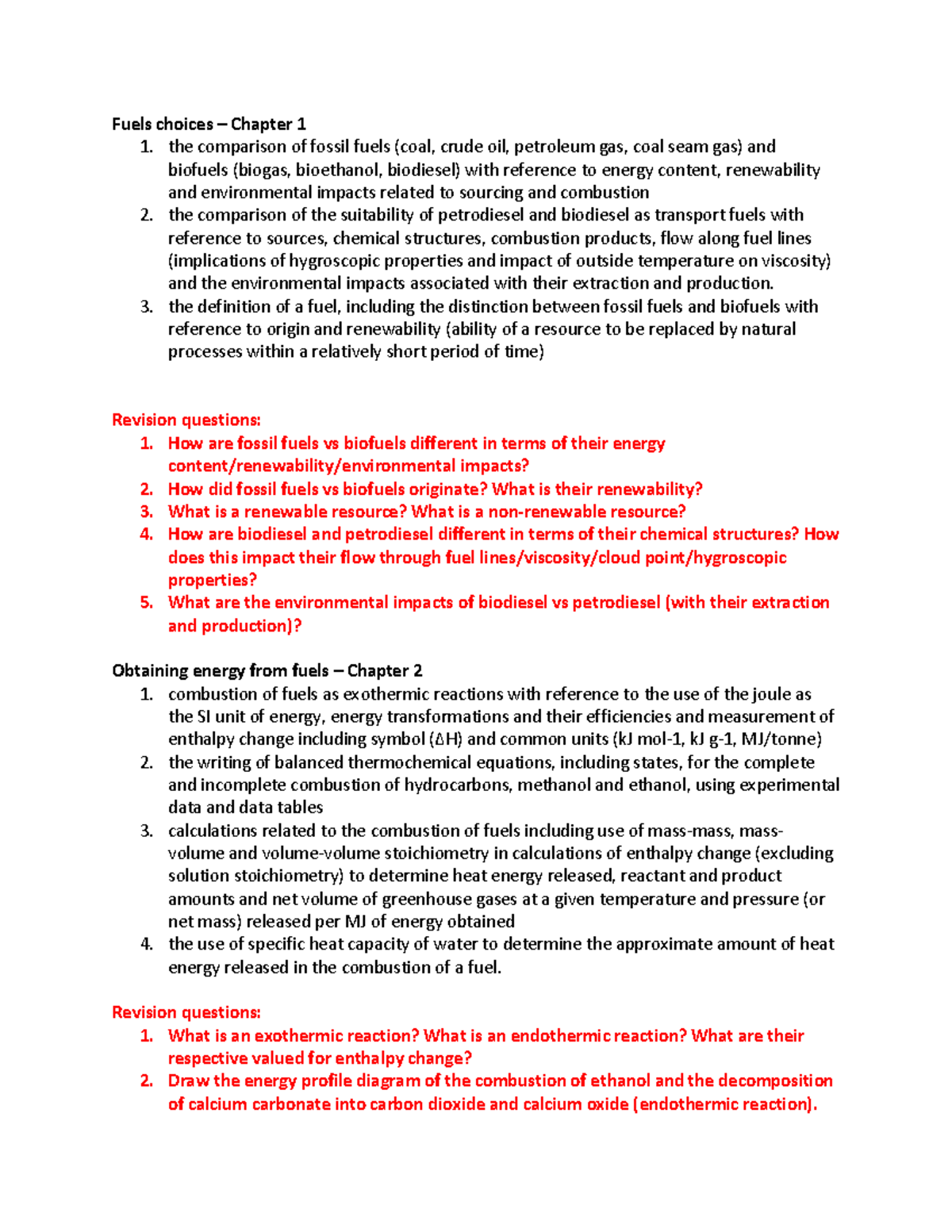 Unit 3 Chemistry Revision Guide: Fuels, Reactions, and Equilibria - Studocu