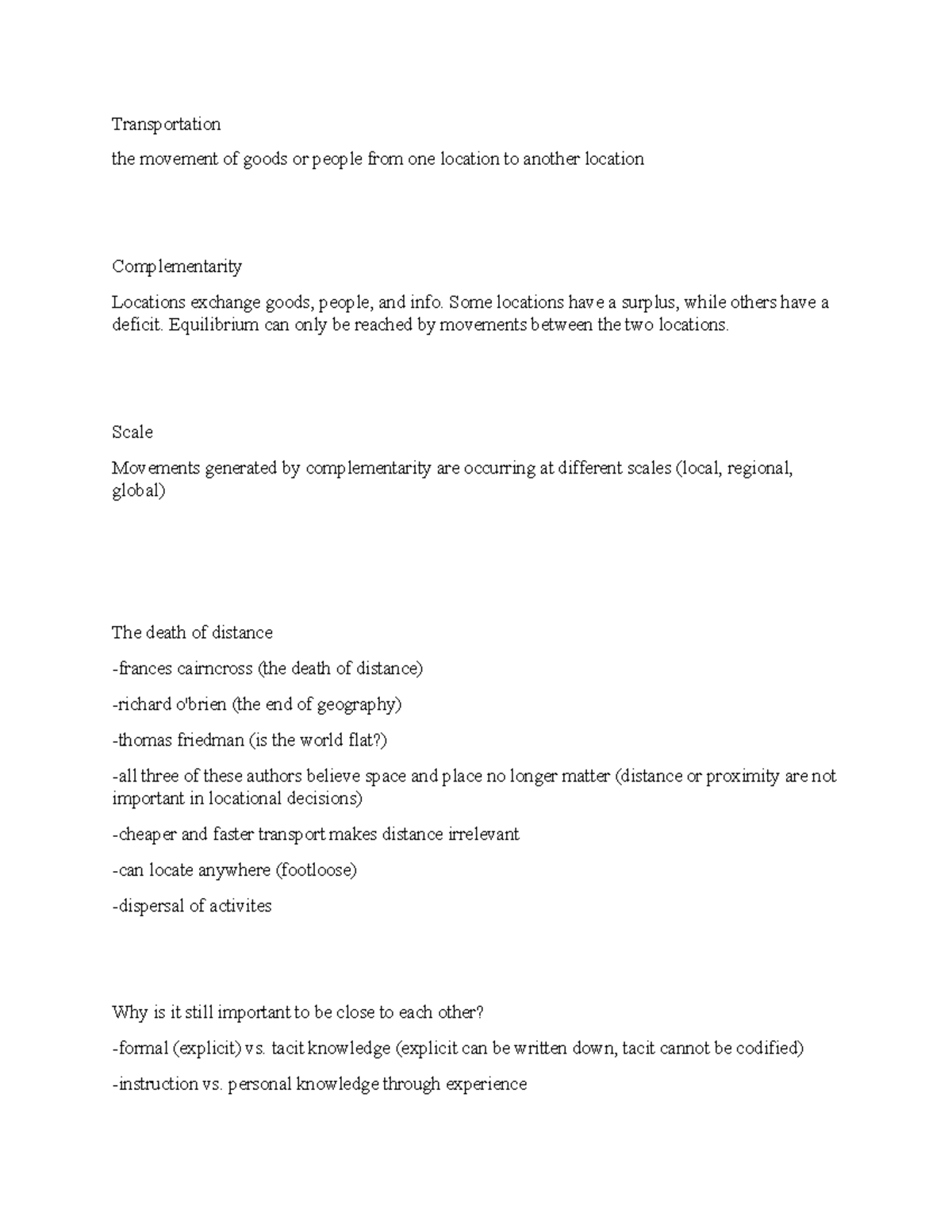 Transport Geography - GSU - Transportation the movement of goods or ...