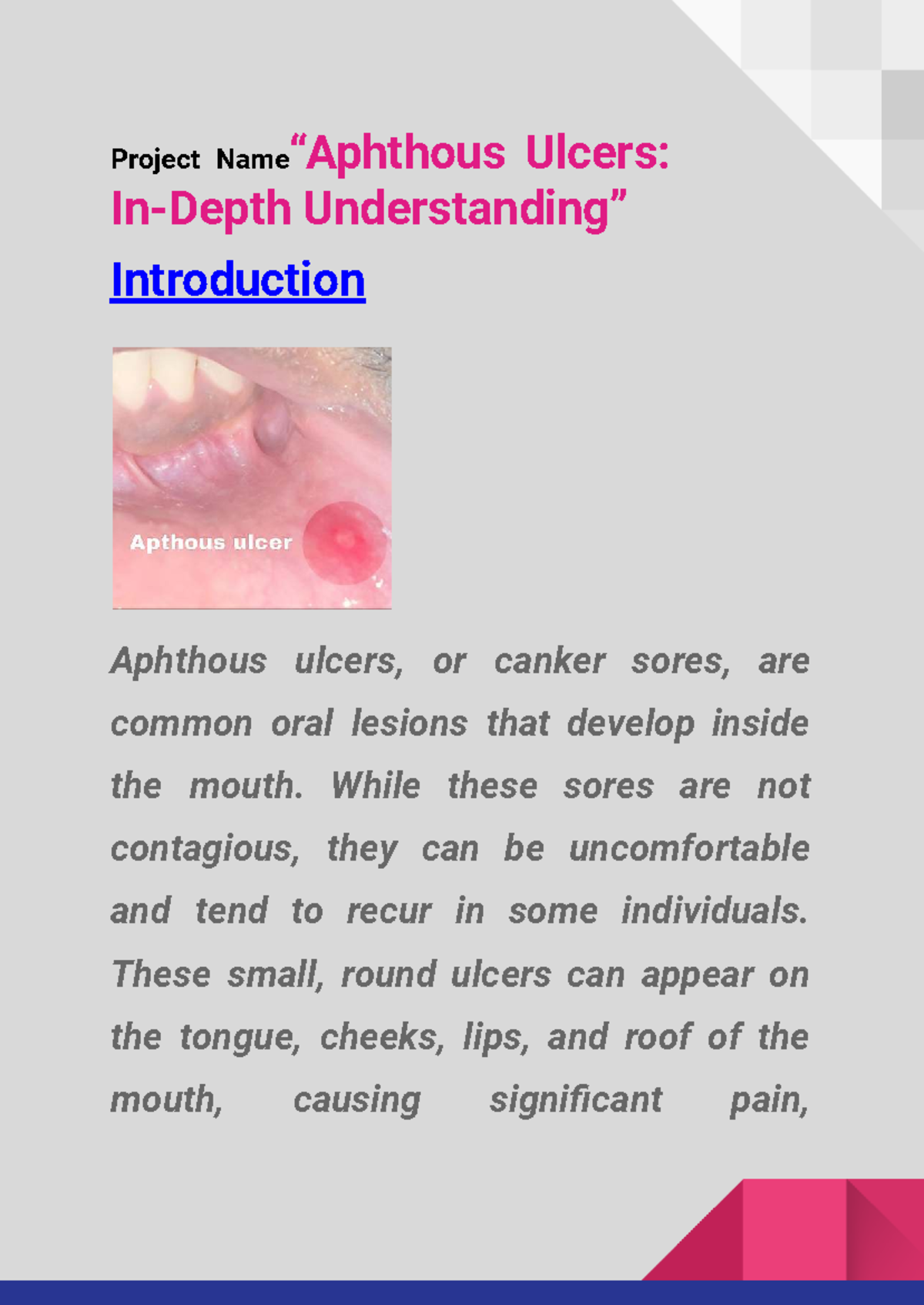 Aphthous Ulcers: Overview, Causes, and Treatment Options - BCS - Studocu