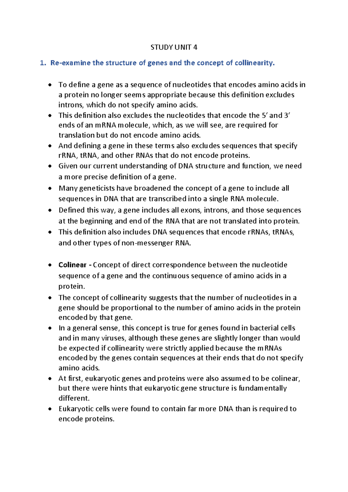 GTS 251 SU4 - Lecture Summary on Gene Structure and mRNA Processing ...