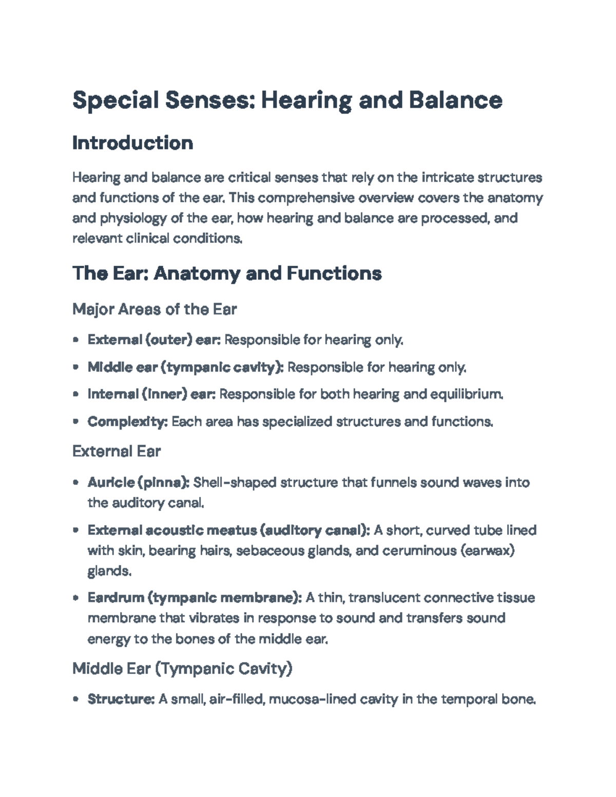 Special Senses: Anatomy & Physiology of the Ear (BIO101 Final Exam ...