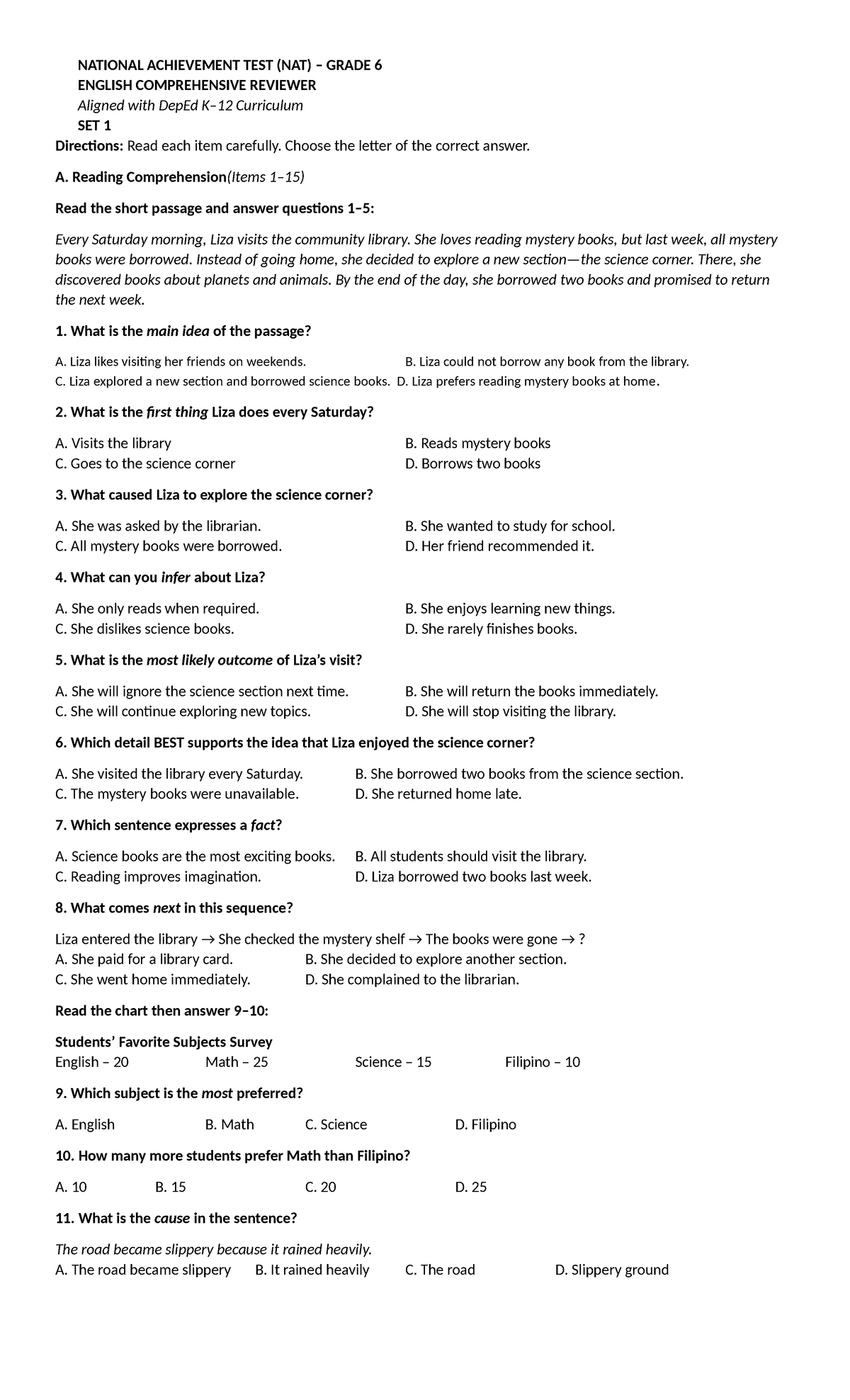 NAT6 English Comprehensive Reviewer: Grade 6 Achievement Test Set 1 ...