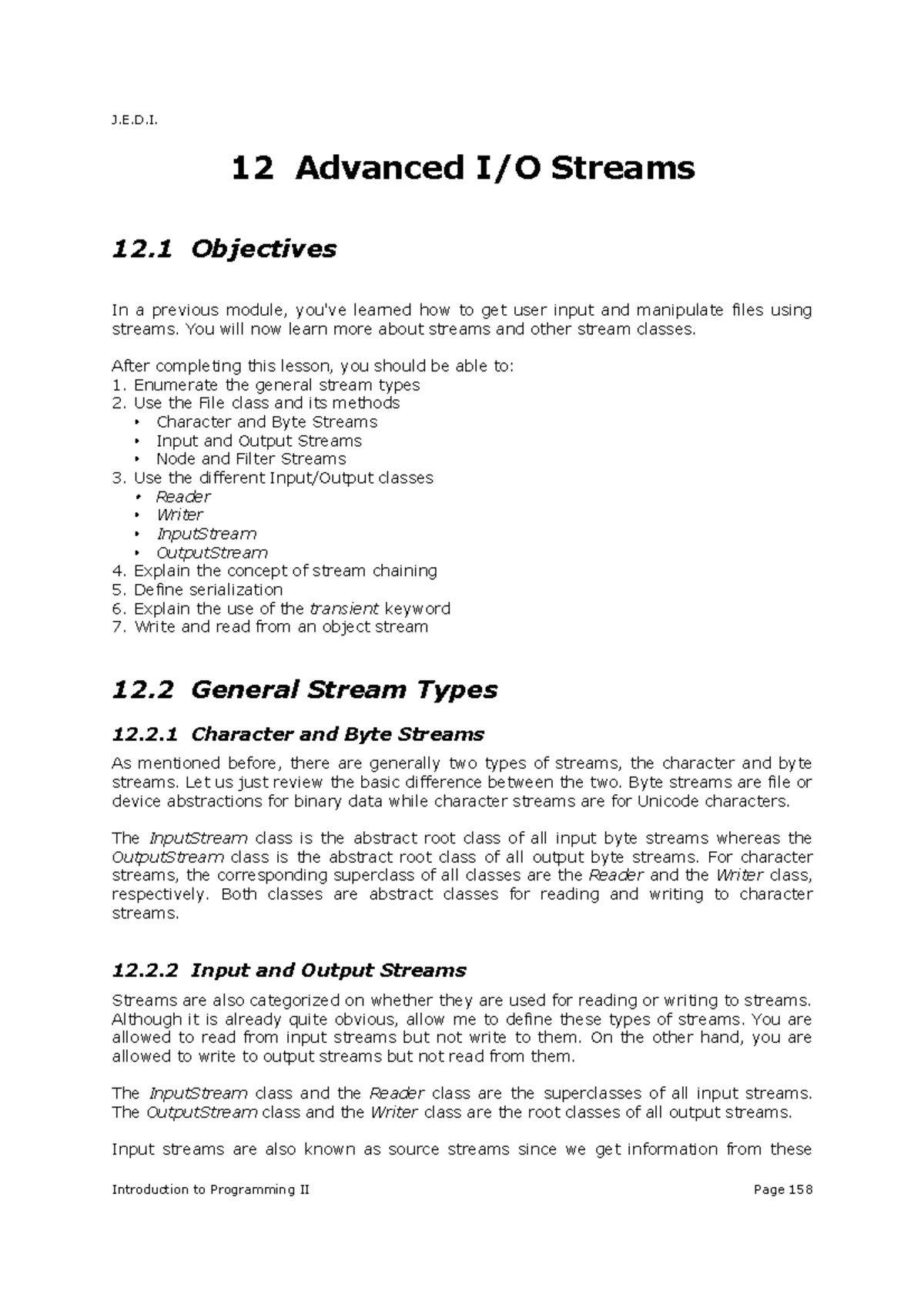 Part Twelve Introduction to Programming 2 - 12 Advanced I/O Streams 12 ...