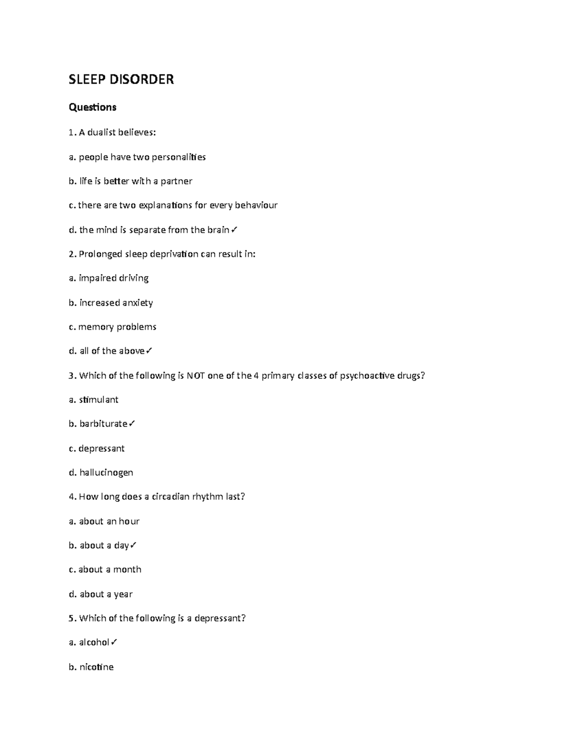 Sleep Disorder-WPS Office - SLEEP DISORDER Questions A dualist believes ...