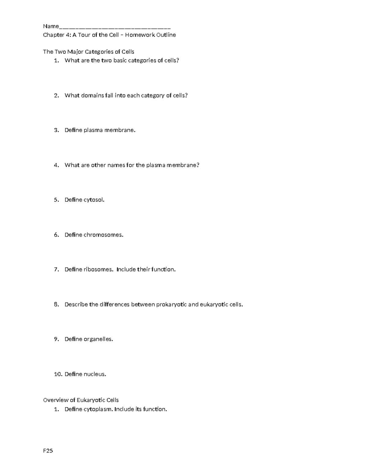 F25 Chapter 4: A Tour of the Cell - Homework Guide - Studocu