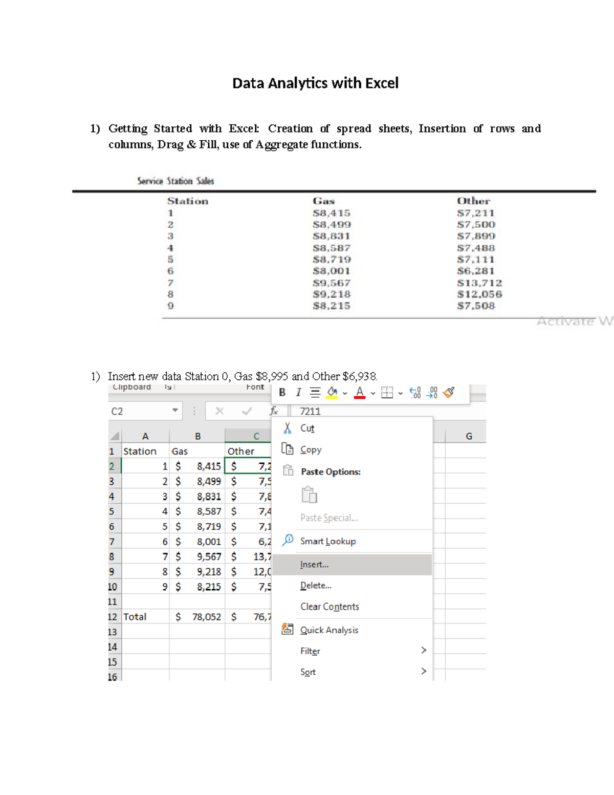Data Analytics with Excel: Practice Questions 1 & 2 - Studocu