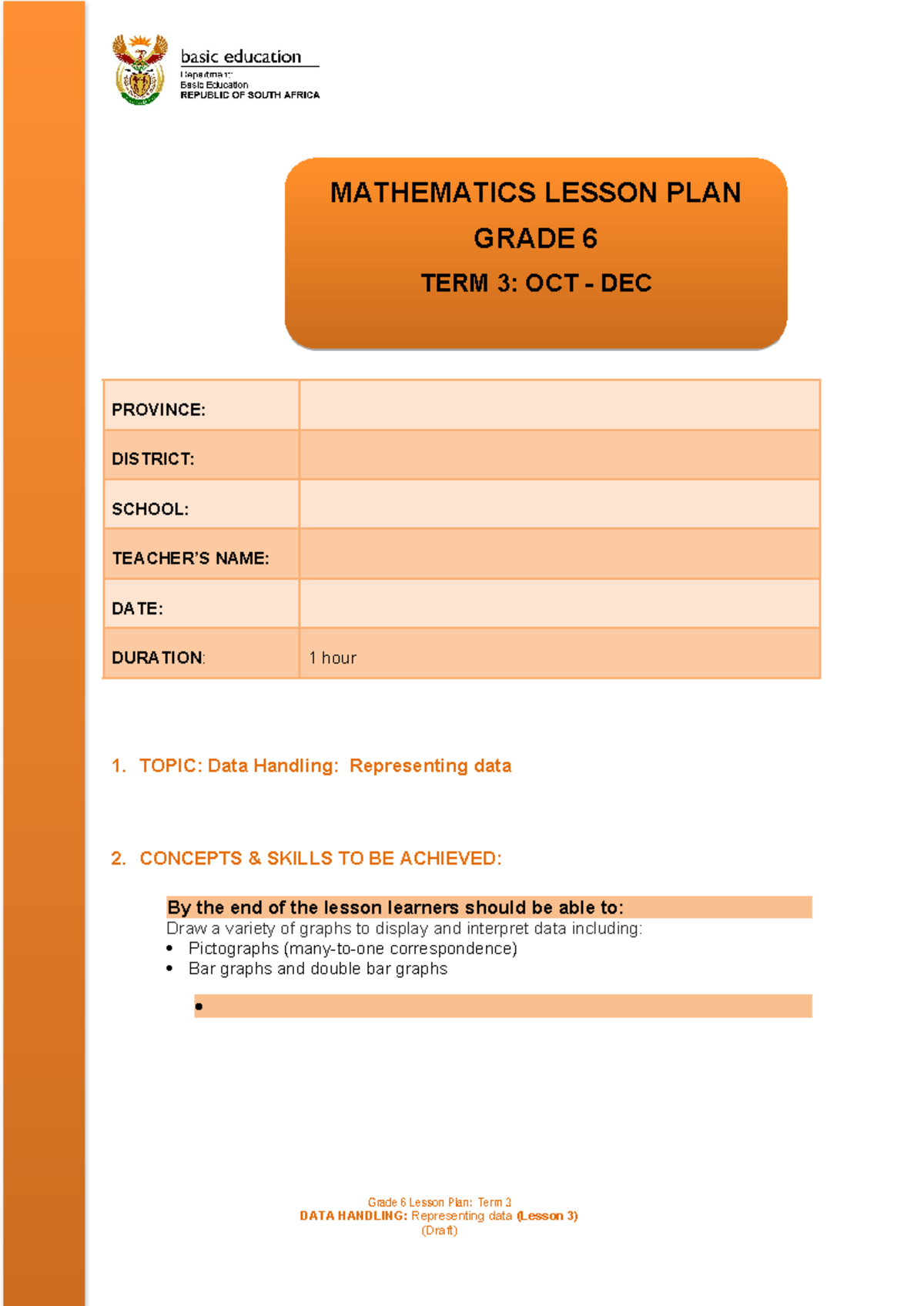 Grade 6 Term 3 Math Lesson 3: Data Handling & Graphing Skills - Studocu