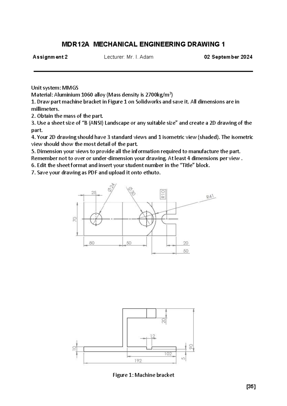 Assignment 2 - Engineering drawing - MDR12A MECHANICAL ENGINEERING DRAWING 1 Assignment 2 ...