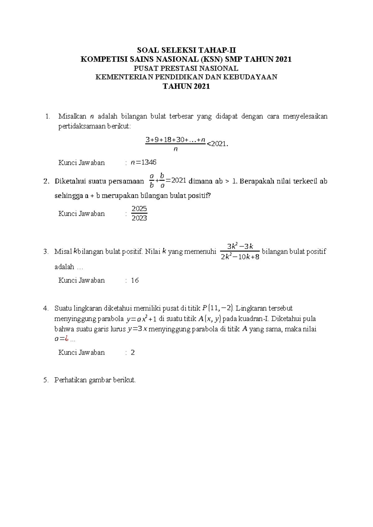 Draft Soal KSN Matematika SMP 2021 - Paket A - Studocu