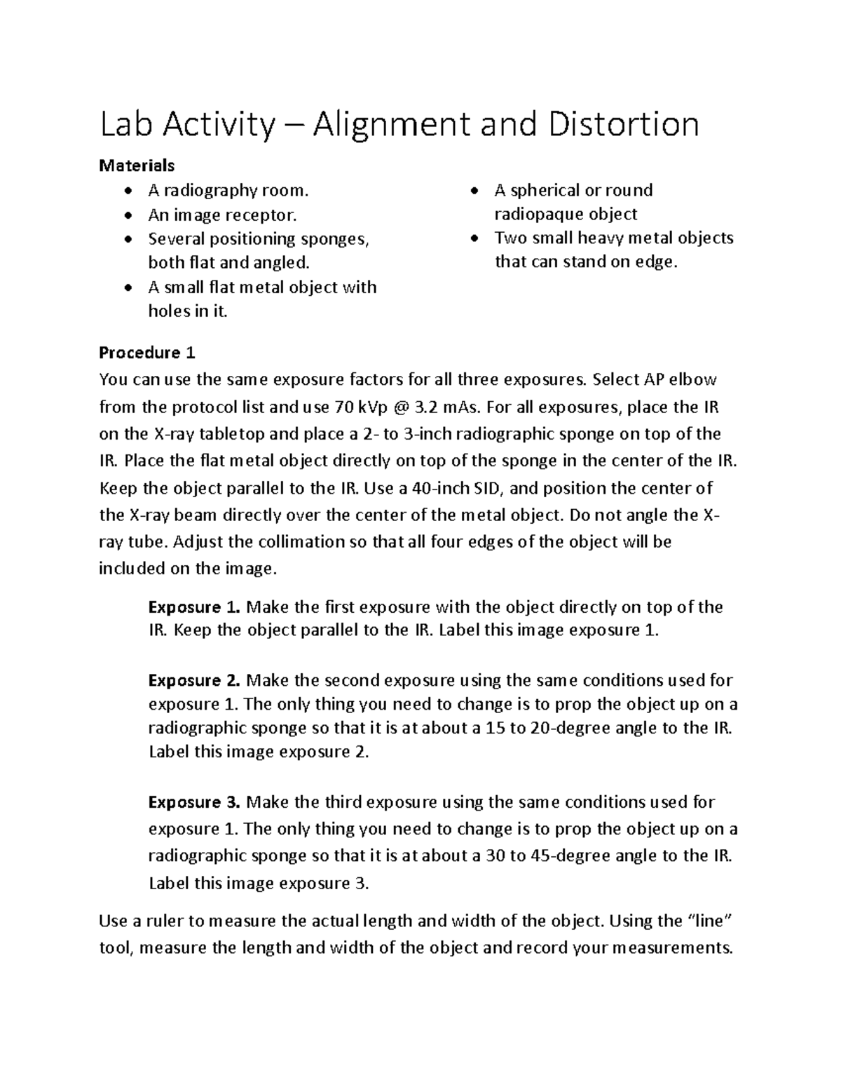 Lab Activity: Alignment and Distortion in Radiography Techniques - Studocu