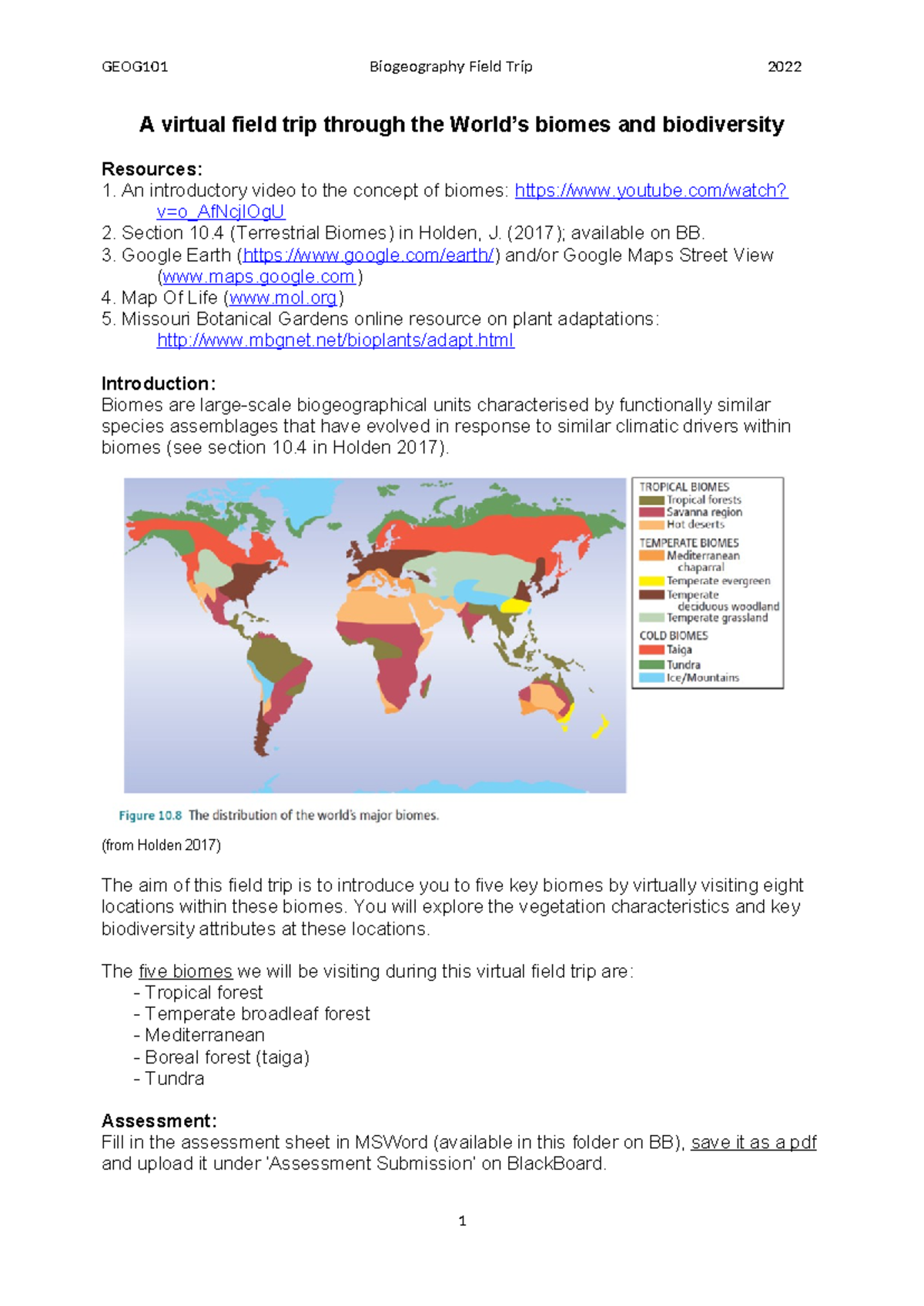 Instructions GEOG101 Biogeog field trip 2022 - GEOG101 Biogeography ...