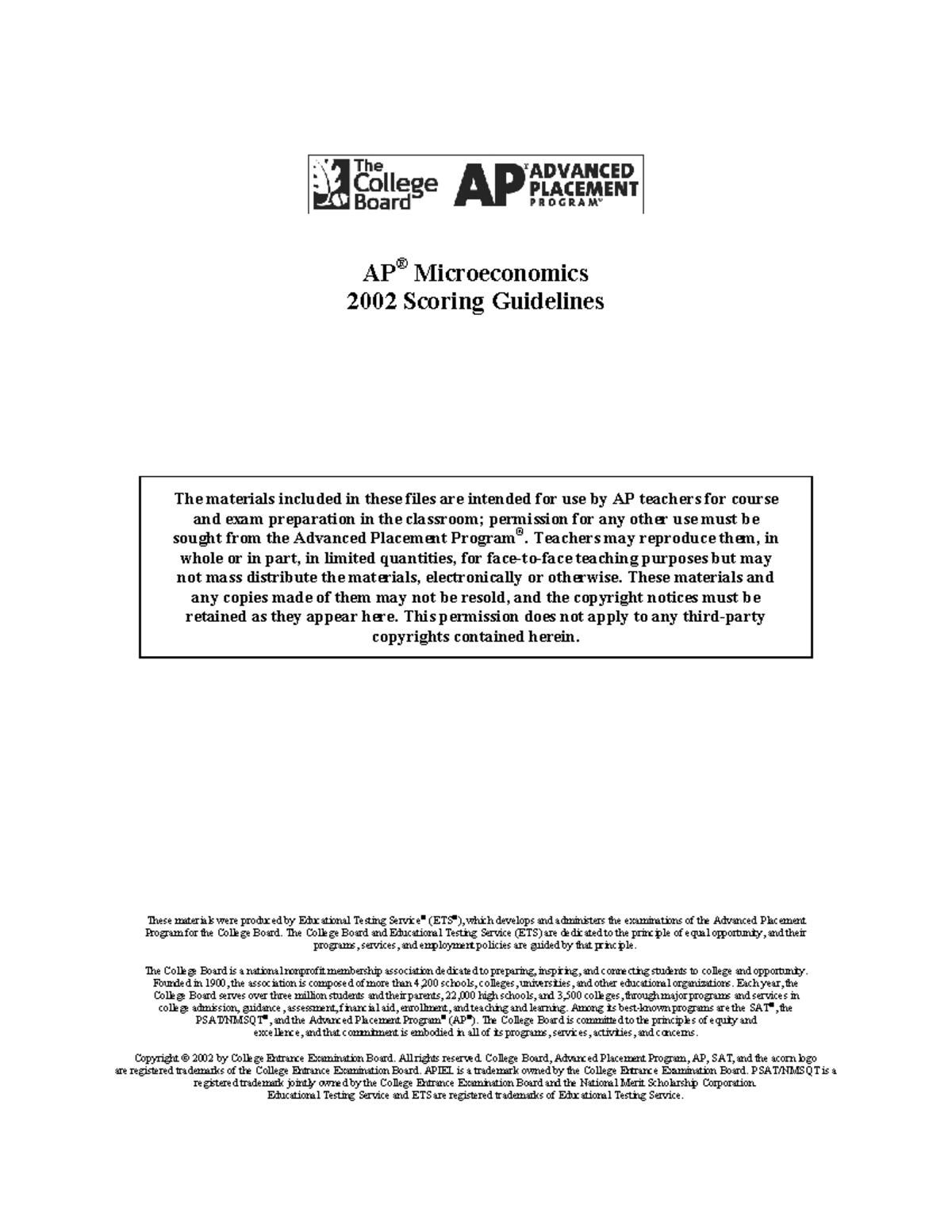 AP Microeconomics 2002 FRQ Scoring Guidelines and Answers - Studocu