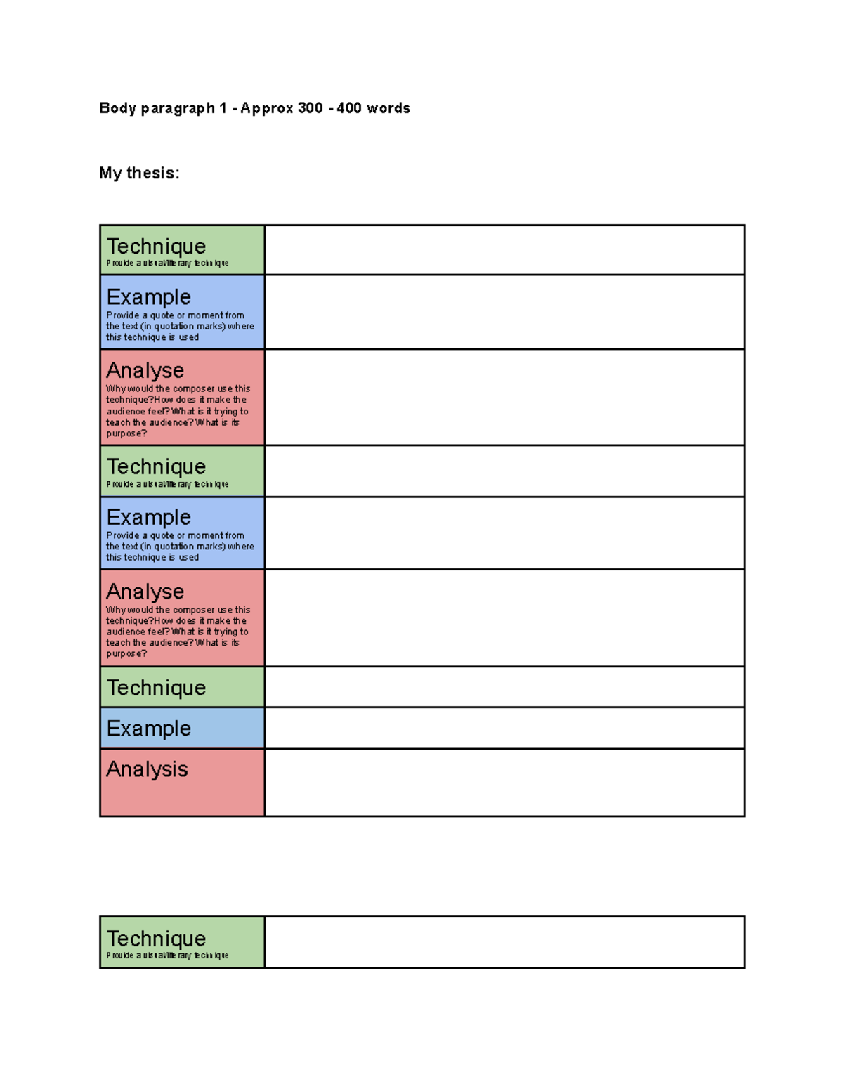 TEAL Scaffold Analysis for Essay Techniques (ENG101) - Studocu