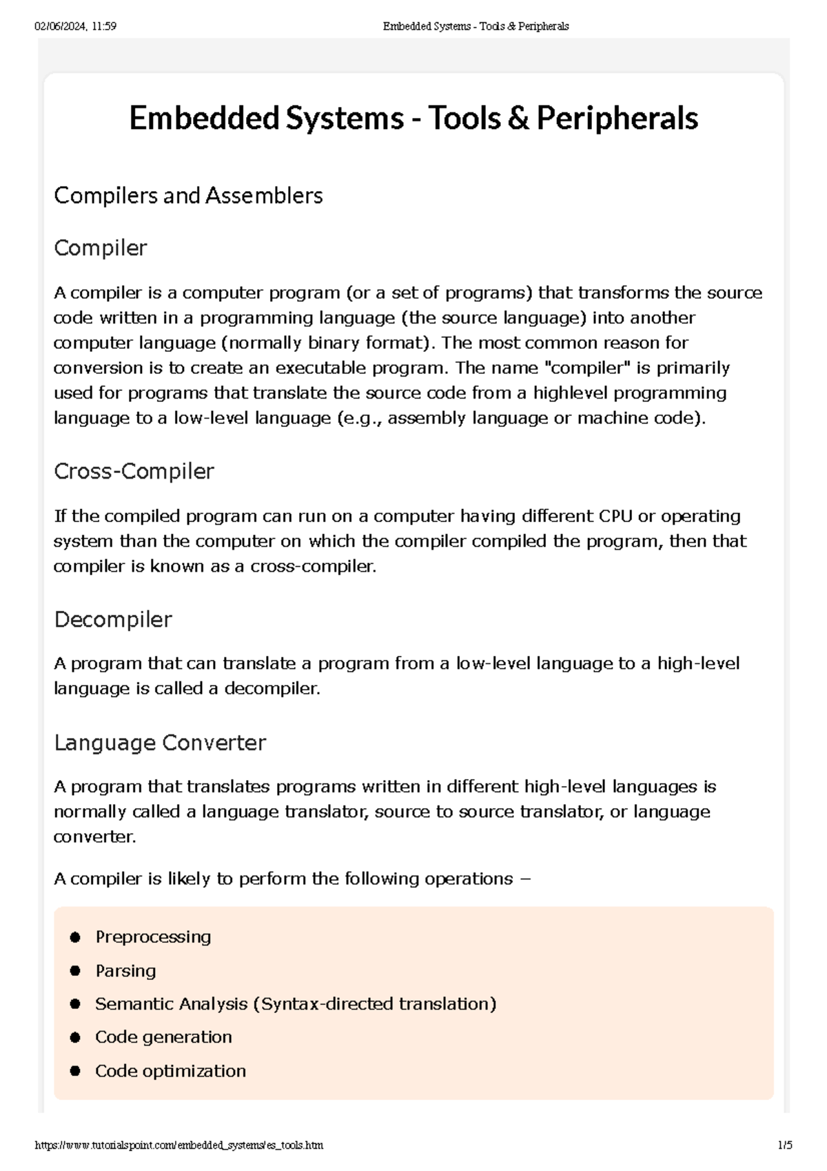 Embedded Systems - Tools & Peripherals Overview & Key Concepts - Studocu