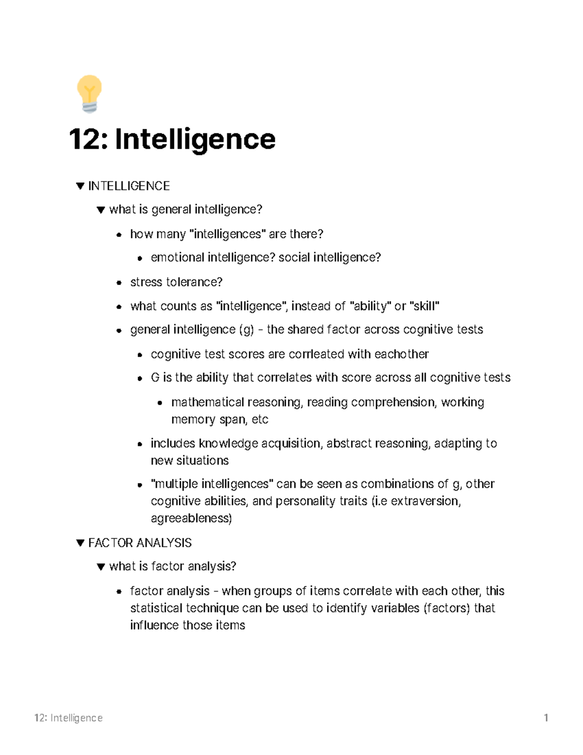12 Intelligence - Lecture Notes - 12: Intelligence INTELLIGENCE what is ...