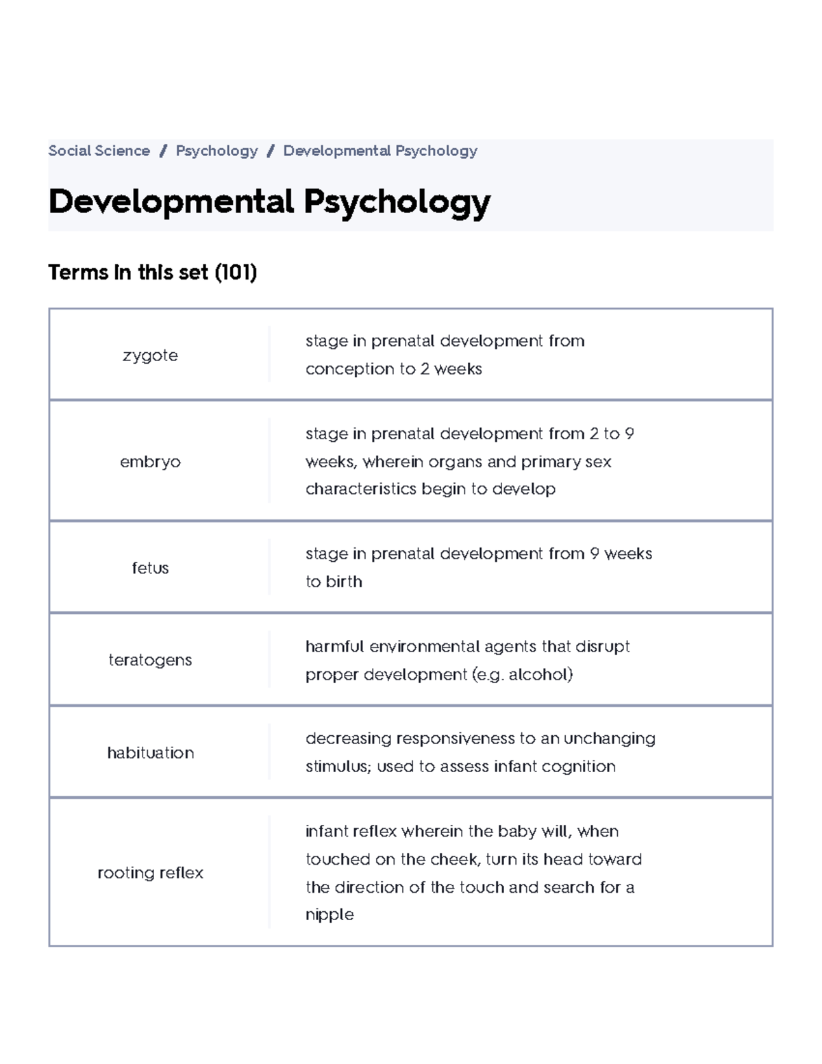 Developmental Psychology Flashcards (Social Science PSY 101) - Studocu