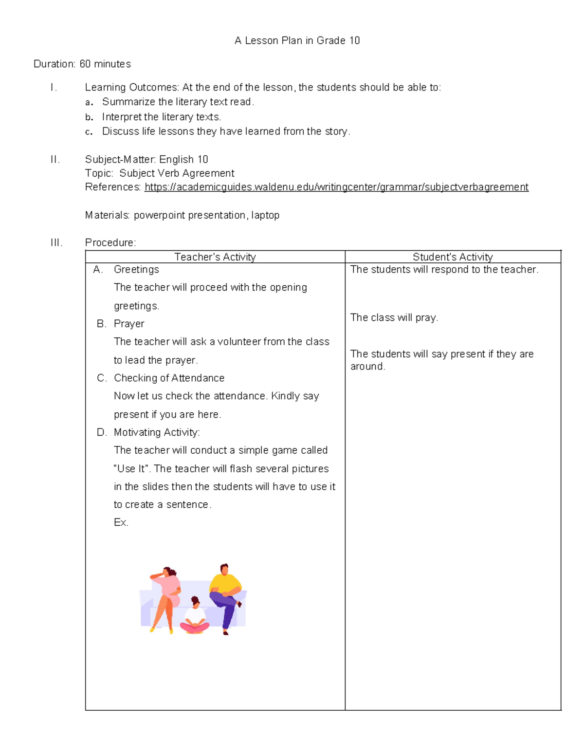 English 10 Lesson Plan: Subject-Verb Agreement Principles - Studocu