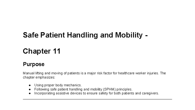 Chapter 11: Safe Patient Handling and Mobility Lecture Notes - Studocu