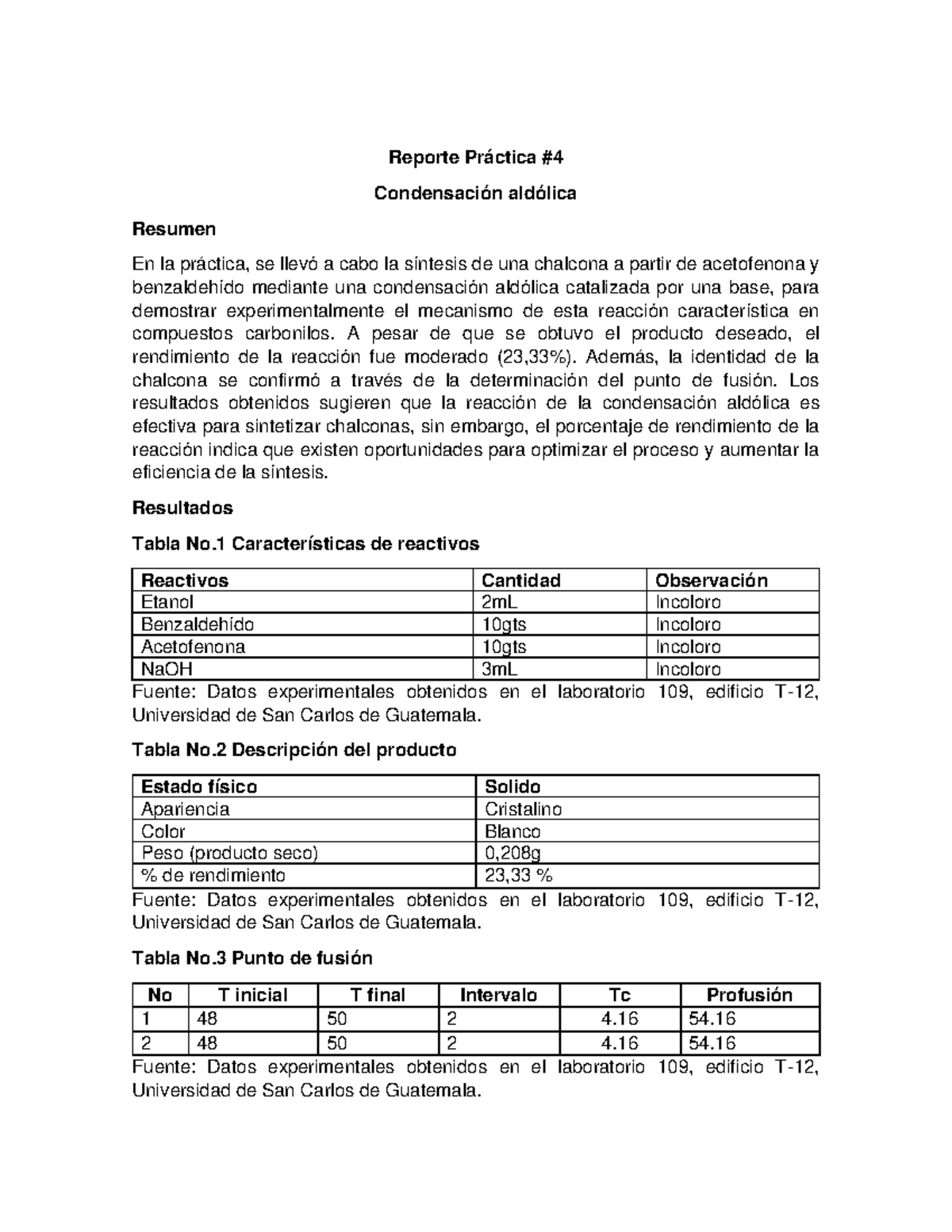 Reporte QOII: Síntesis y Análisis de Chalcona por Condensación Aldólica ...