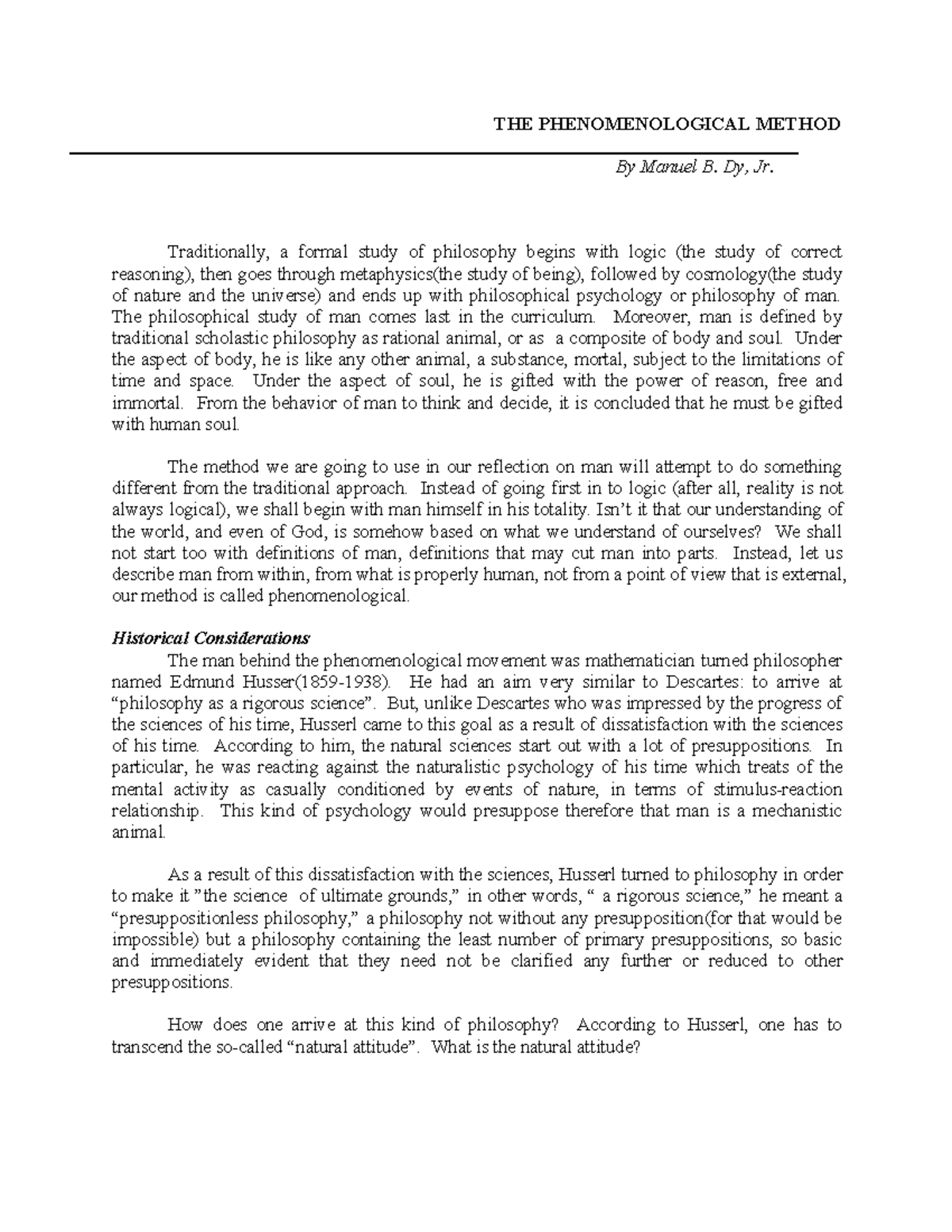 Phenomenological Method: Understanding Human Consciousness - Studocu