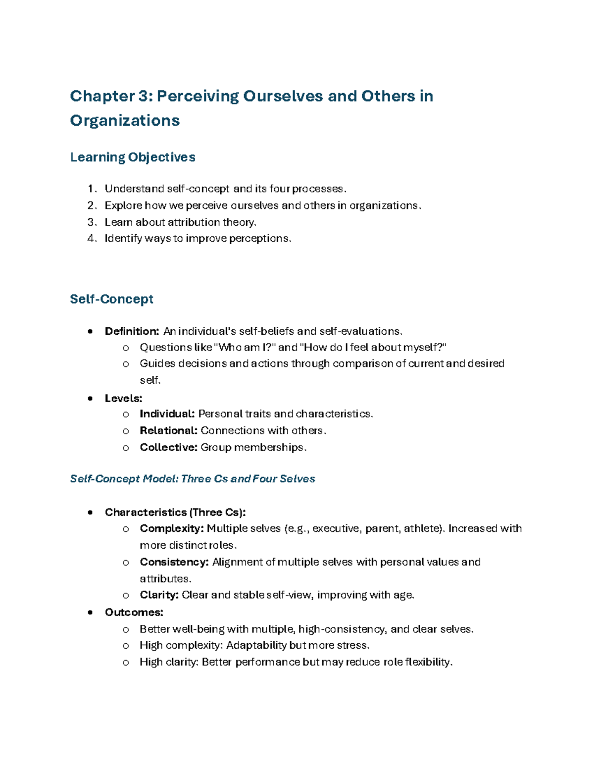 Org behaviour chap 3 notes - Chapter 3: Perceiving Ourselves and Others ...