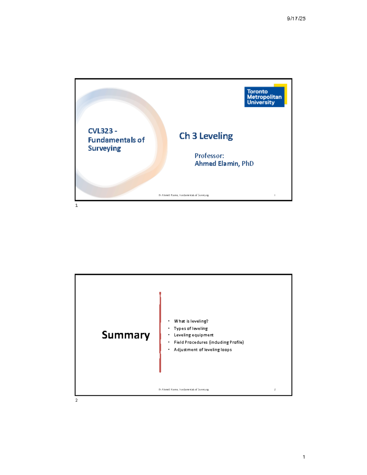 CVL323 Fundamentals of Surveying: Chapter 3 Leveling Notes - Studocu