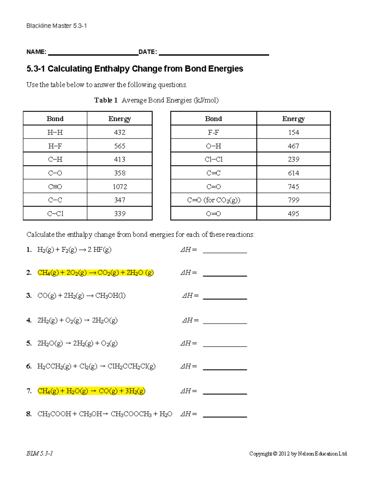 Enthalpy Change Calculations: AP Chemistry (CHEM 101) Worksheet - Studocu