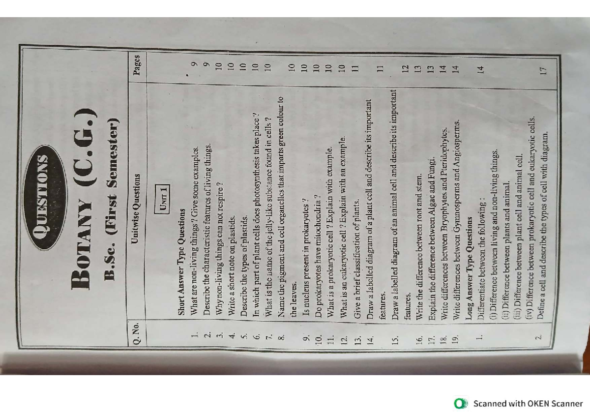Botany (C.G.) B.Sc. (First Semester) Unitwise Question & Answer Notes ...